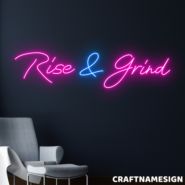 Craftnamesign Rise & Grind Neon Sign, Bedroom Wall Decor, Motivational ...