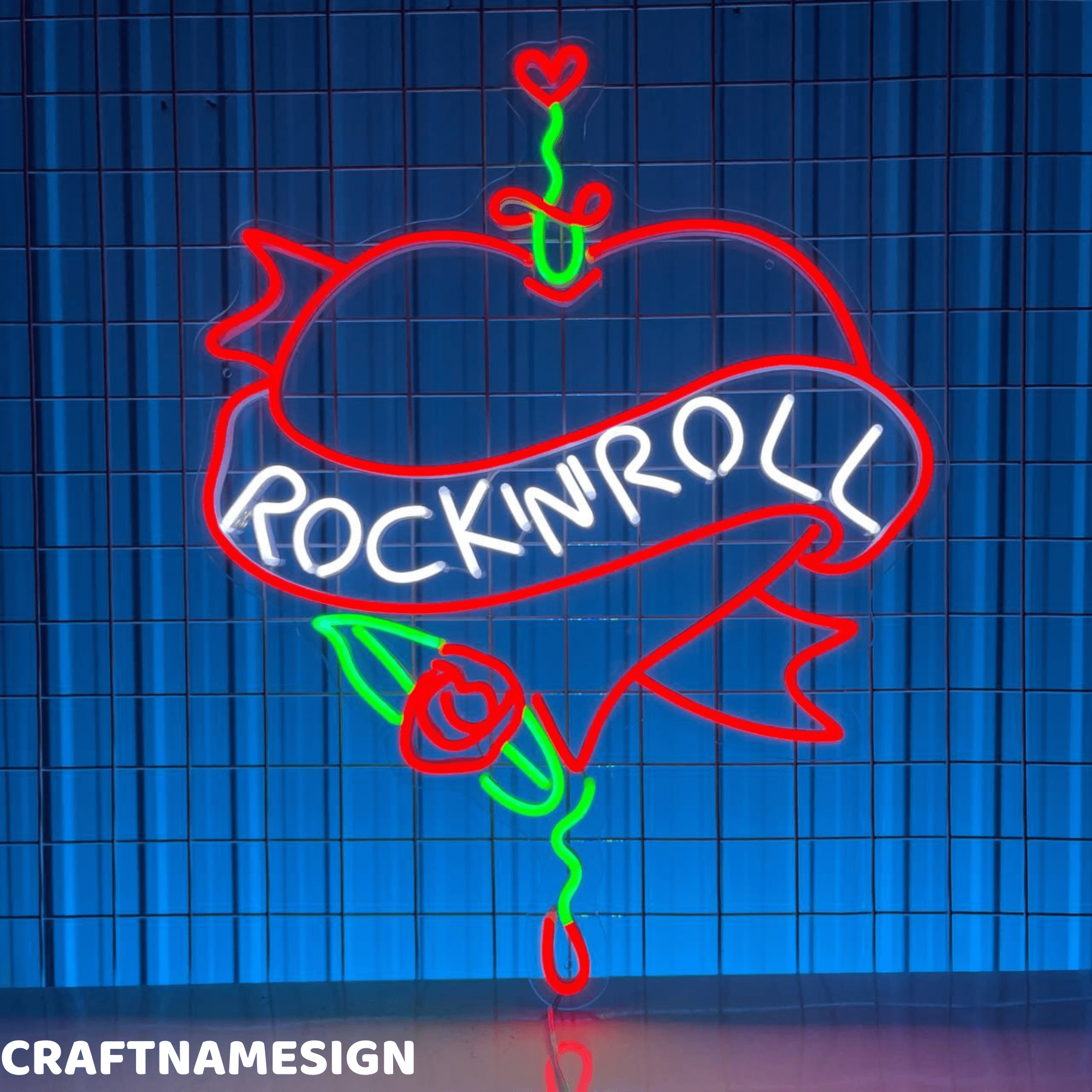 Craftnamesign Rock N Roll Heart Led Sign, Rock Music Band Decor, Rock ...
