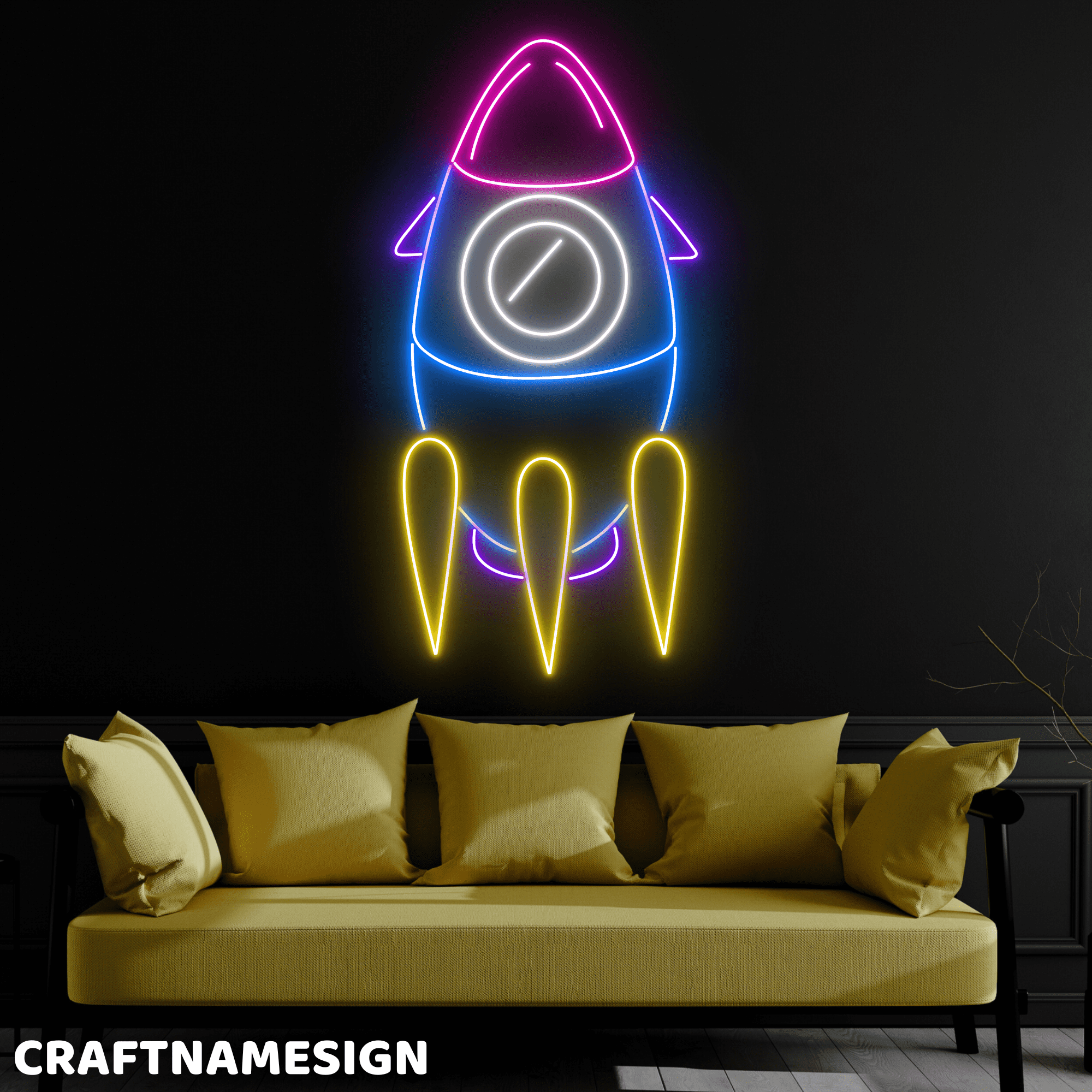 Craftnamesign Rocket Neon Sign, Spaceship Wall Art, Kids Room Wall ...