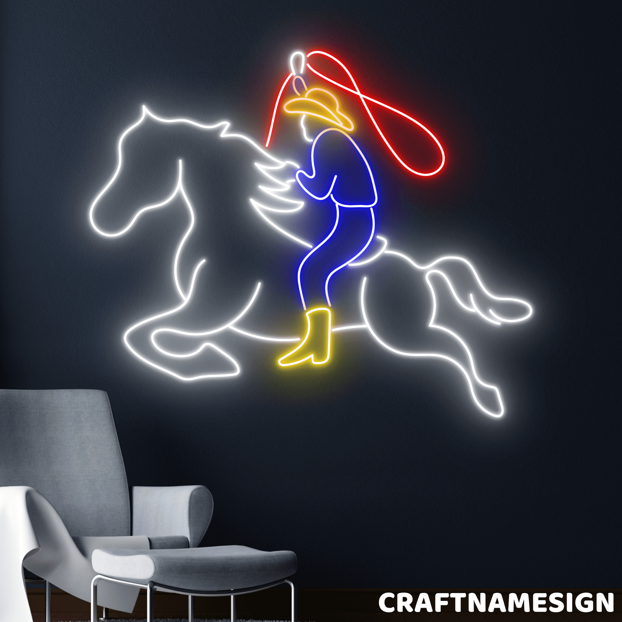 Craftnamesign Rodeo Neon Sign, Cowboy Rides Horse Wall Art, American ...