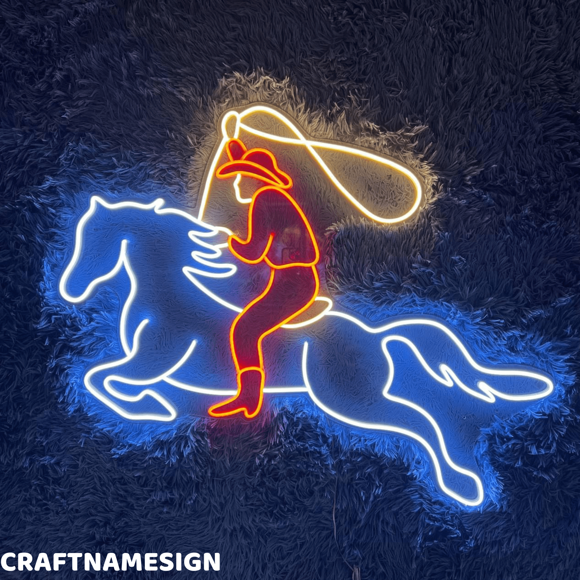 Craftnamesign Rodeo Neon Sign, Cowboy Riding Horse Wall Art, Cowboys ...