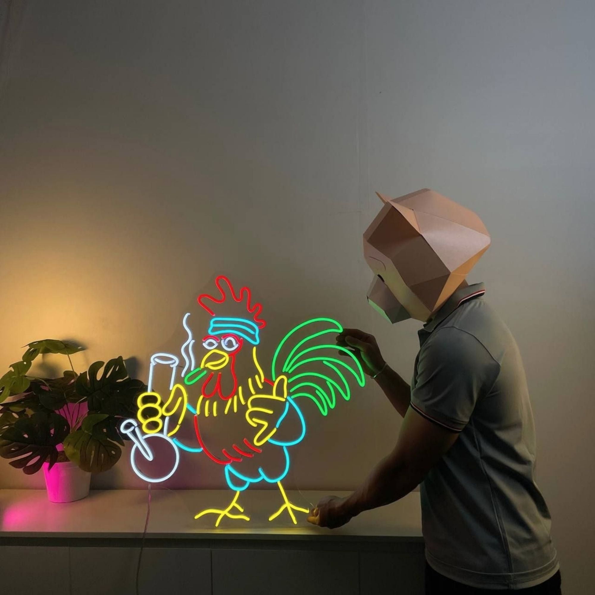 Craftnamesign Rooster Smoke Neon Light Wall Art, Rooster Smoking Led ...