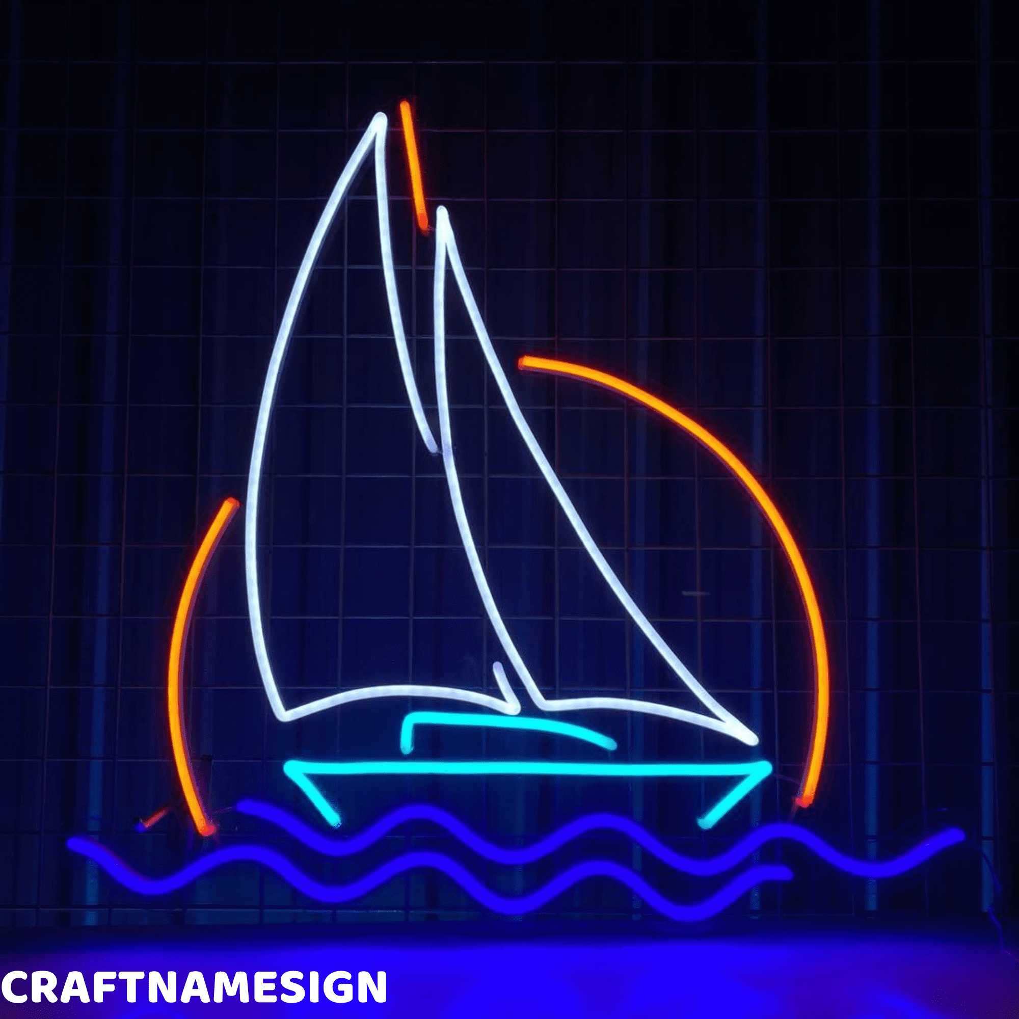 Craftnamesign Sailboat Neon Sign, Sun Waves Sailing Boat Wall Art, Home ...