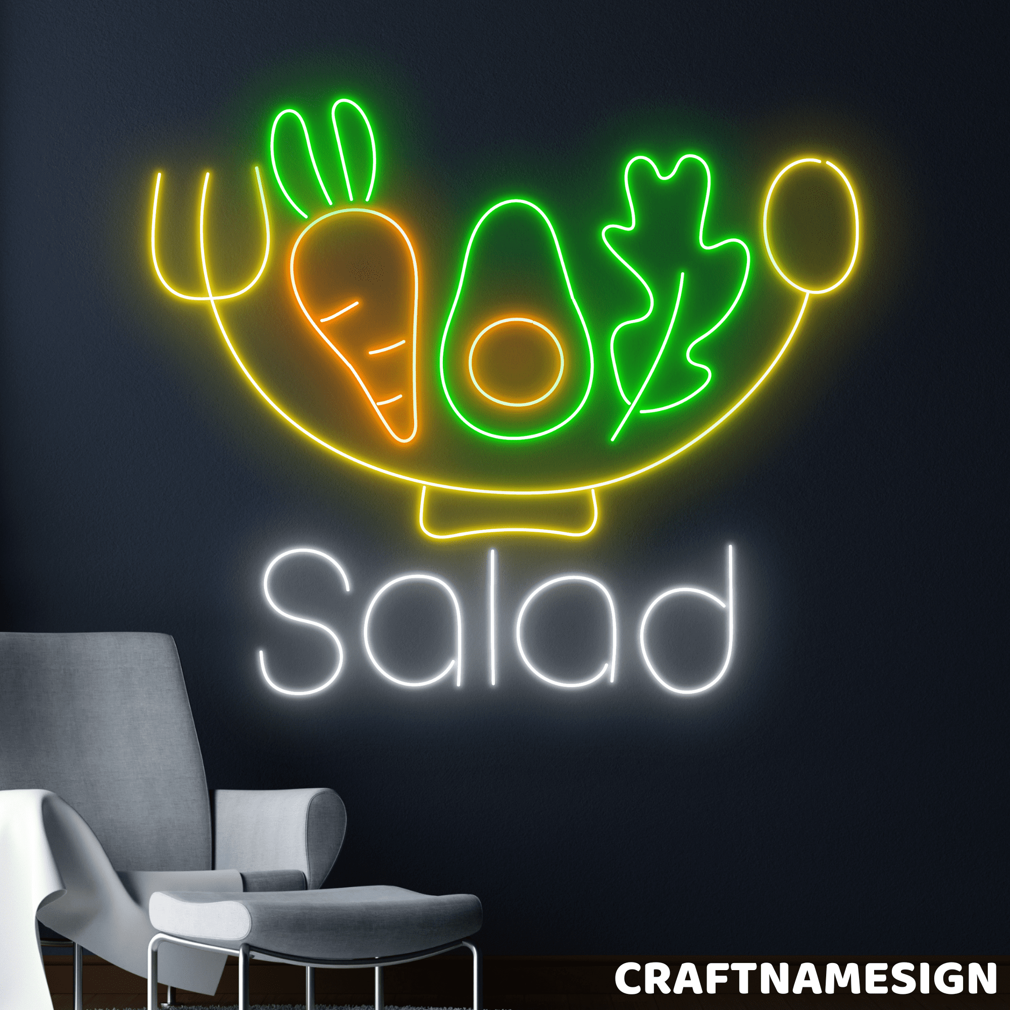 Craftnamesign Salad Neon Sign, Fresh Garden Salad Wall Decor, Vegetable ...