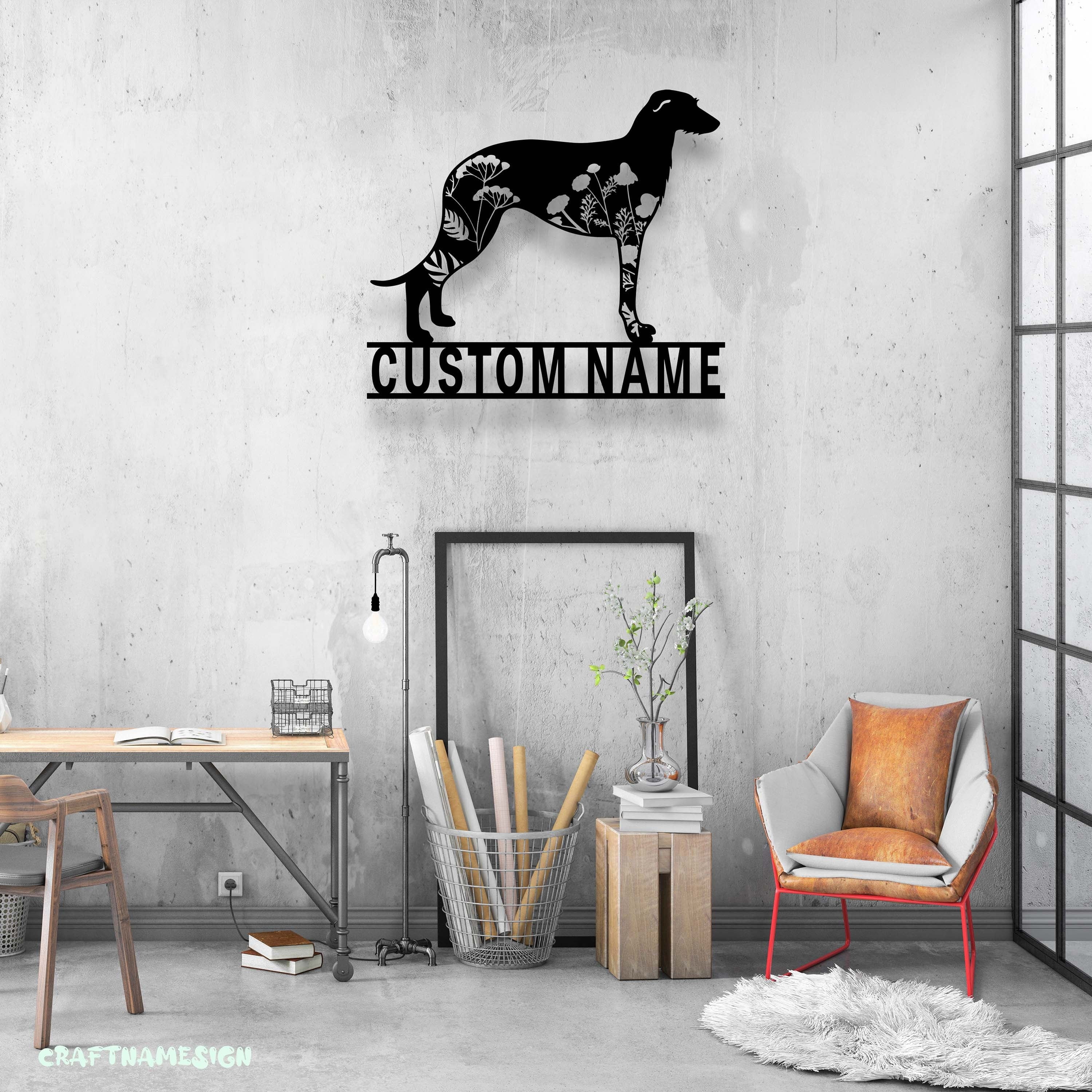Craftnamesign Custom FLoral Scottish Deerhound Metal Wall Art LED Light ...