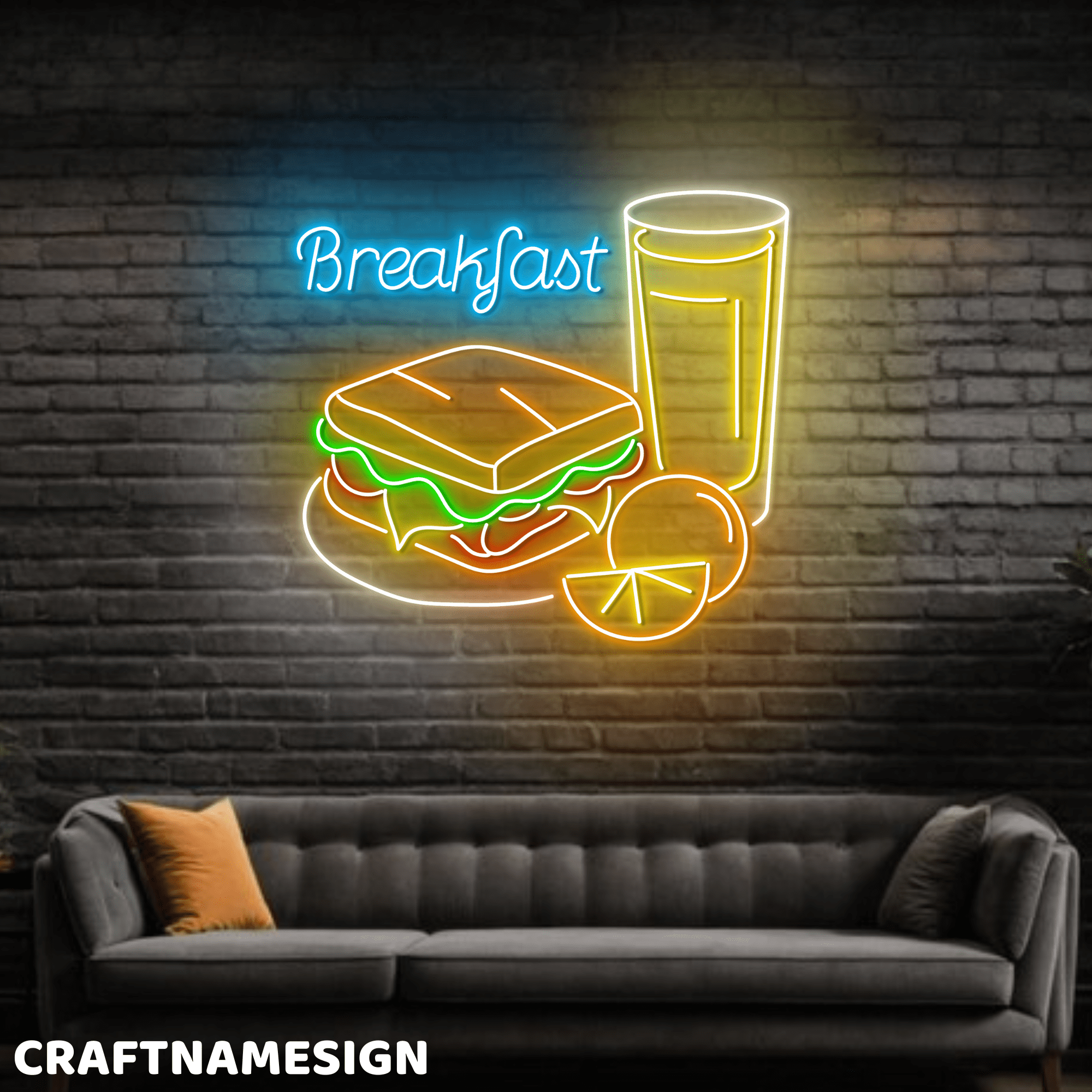 Craftnamesign Sandwich And Orange Juice LED Sign For Breakfast ...