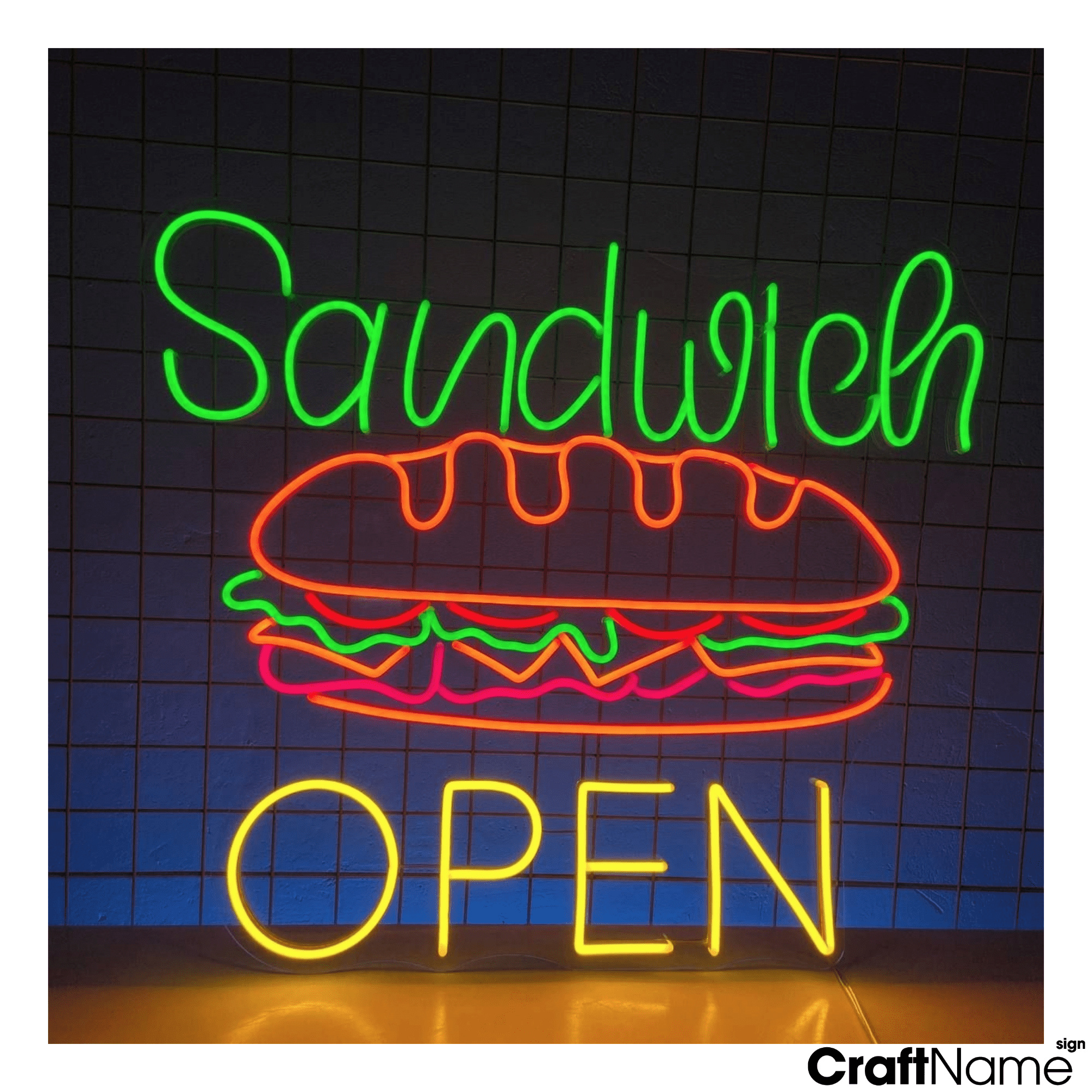 Craftnamesign Sandwich Neon Light, Open Sign For Food Store Restaurant ...