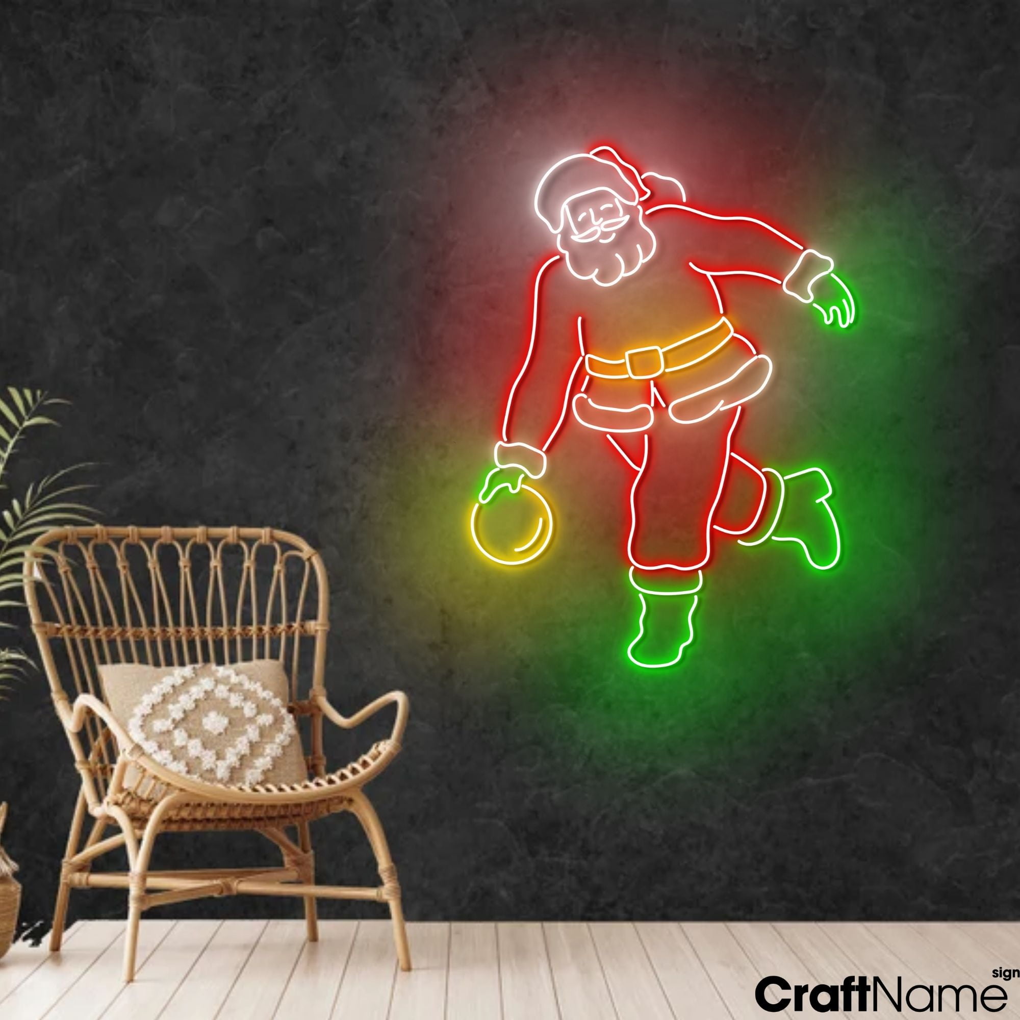 Craftnamesign Santa Bowling LED Sign, Bowling Game Room Wall Art ...