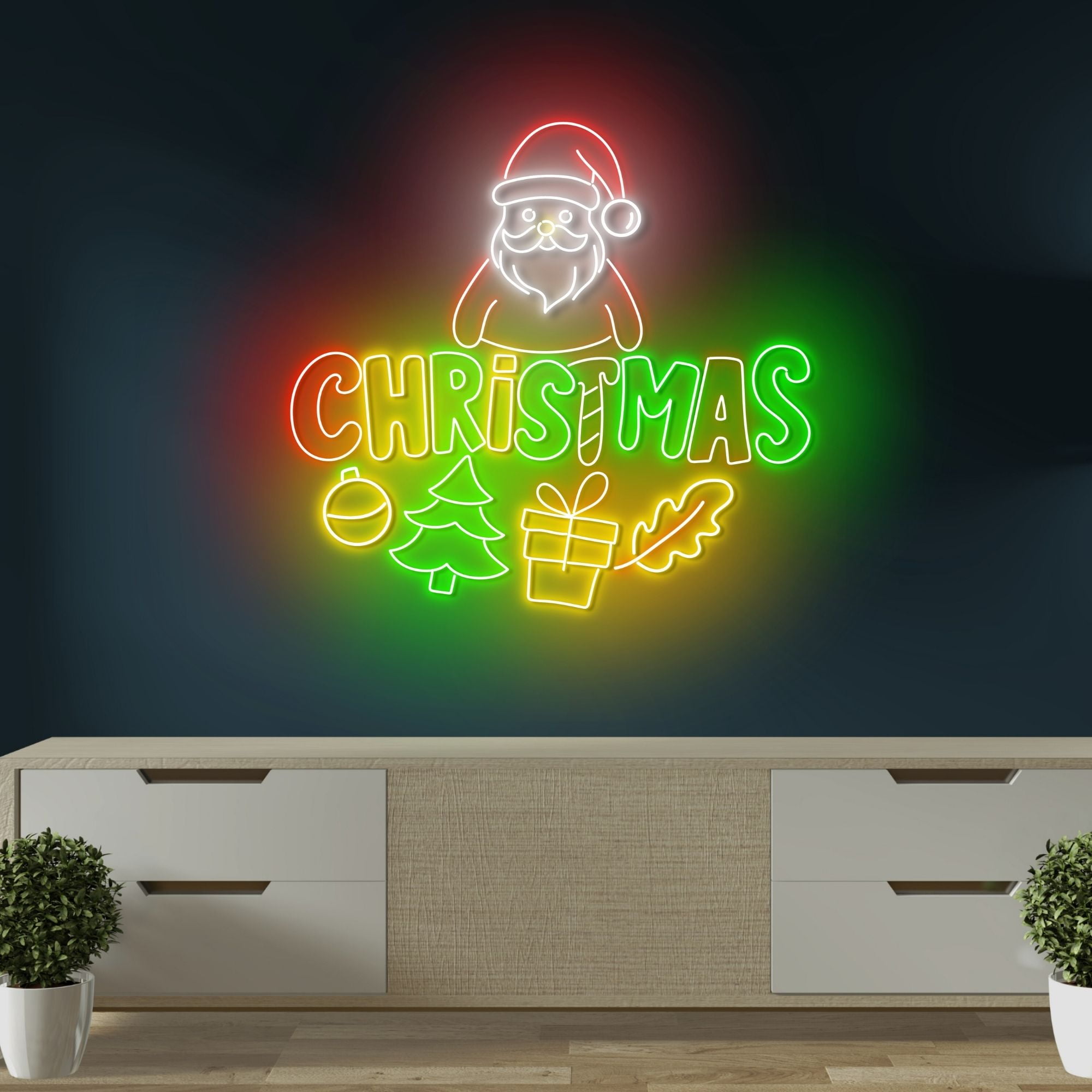 Craftnamesign Santa Christmas Neon Sign, Santa Claus LED Light Up Wall Art, Xmas Wall Decor ...
