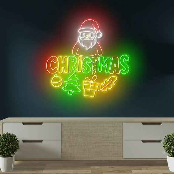 Craftnamesign Santa Christmas Neon Sign, Santa Claus LED Light Up Wall ...