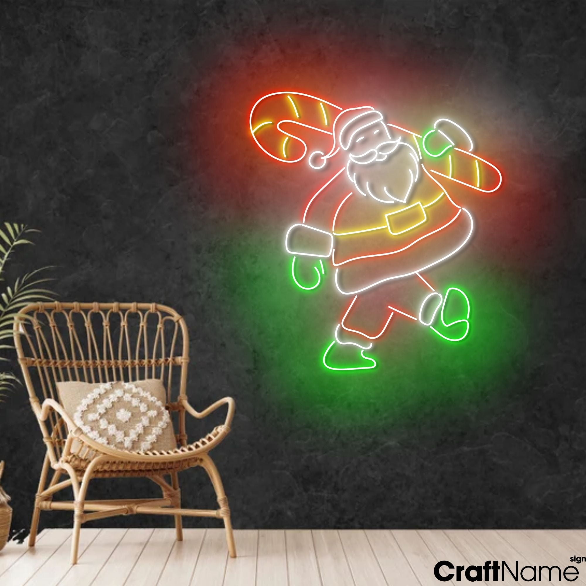 Craftnamesign Santa Claus Candy Cane Neon Light, Santa Wall Art ...