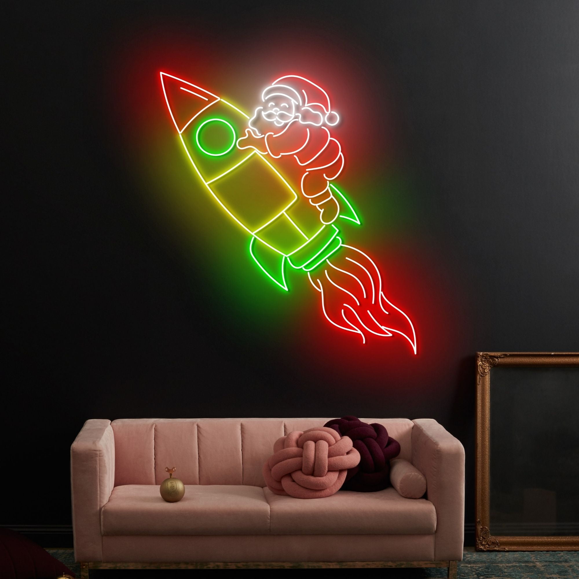 Craftnamesign Santa Claus Rocket Neon Sign, Santa Spaceship Wall Art ...