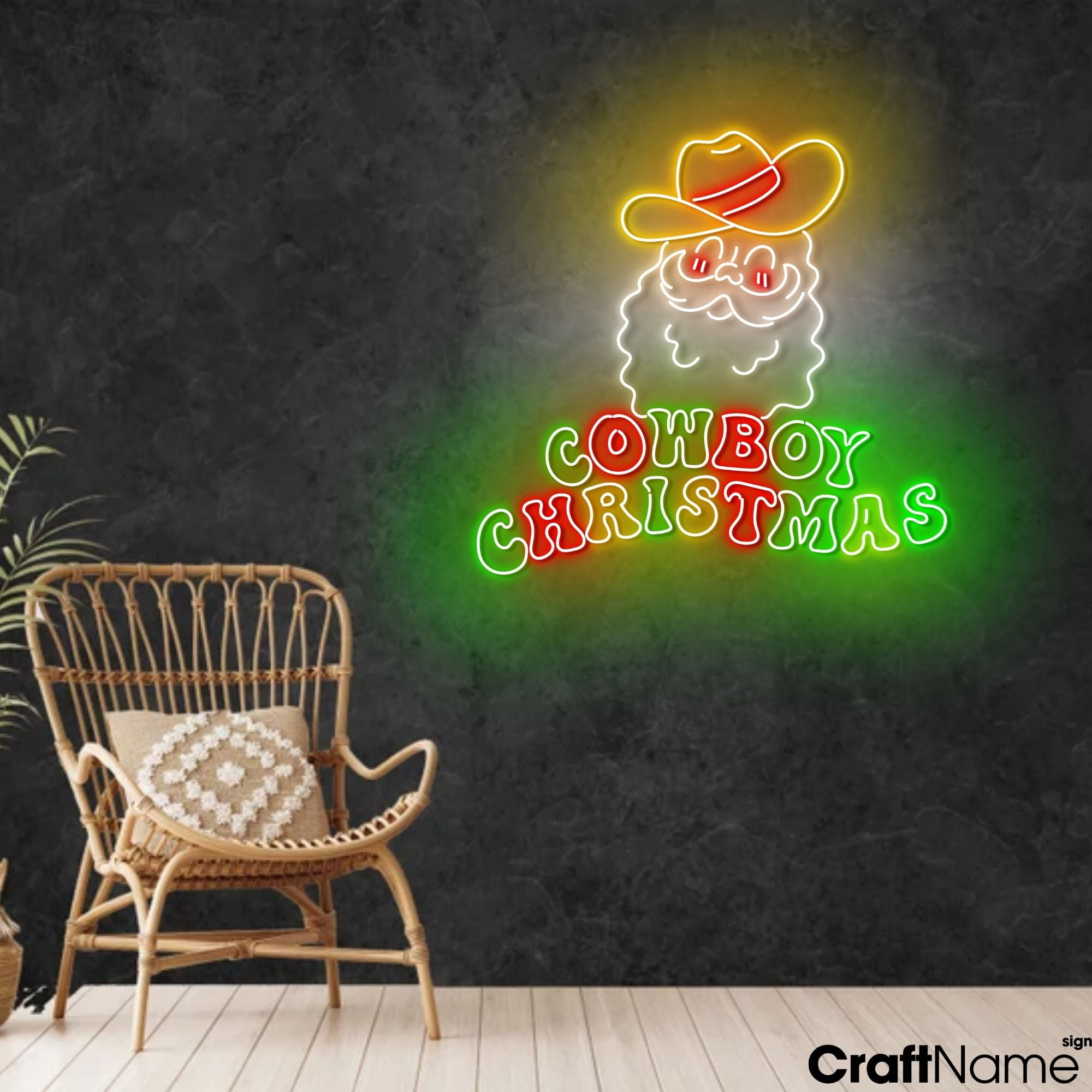 Craftnamesign Santa Cowboy Neon Light Up, Cowboy LED Sign For Bar Pub ...
