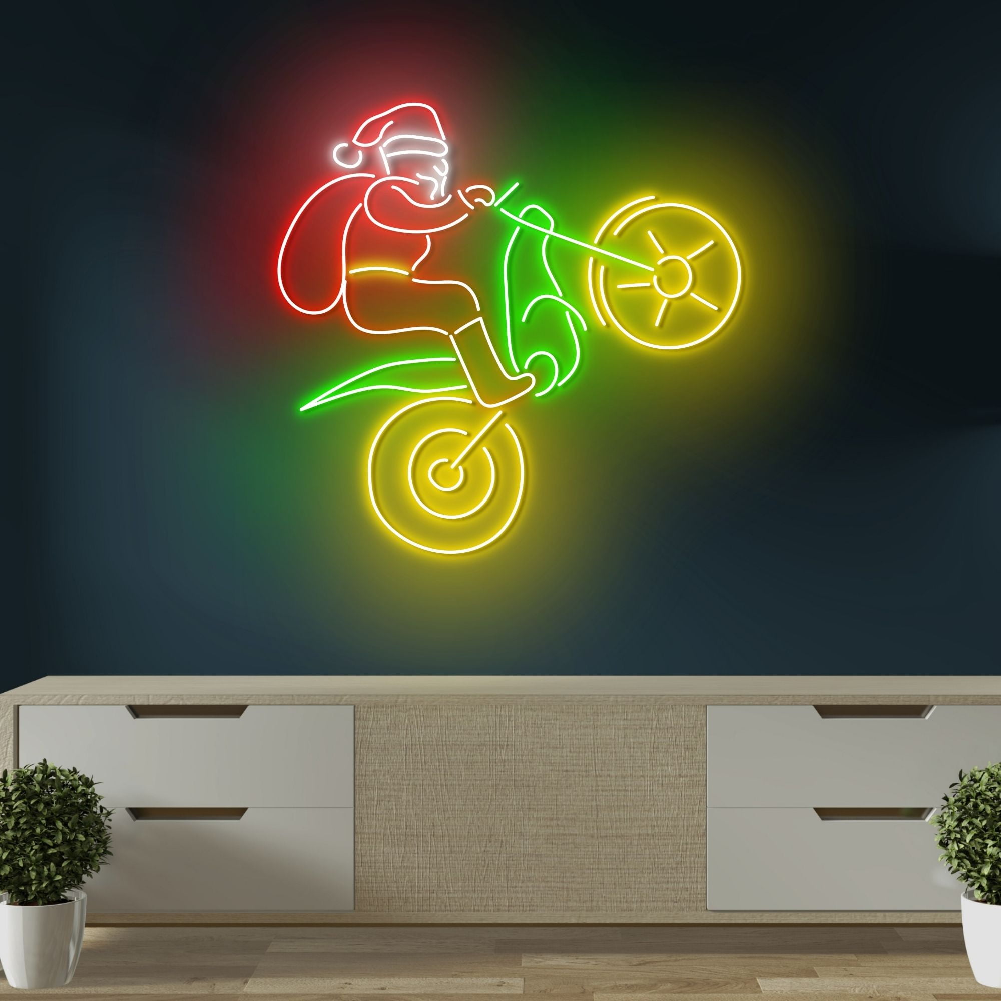 Craftnamesign Santa Dirt Bike Neon Sign, Motocross LED Sign, Christmas ...
