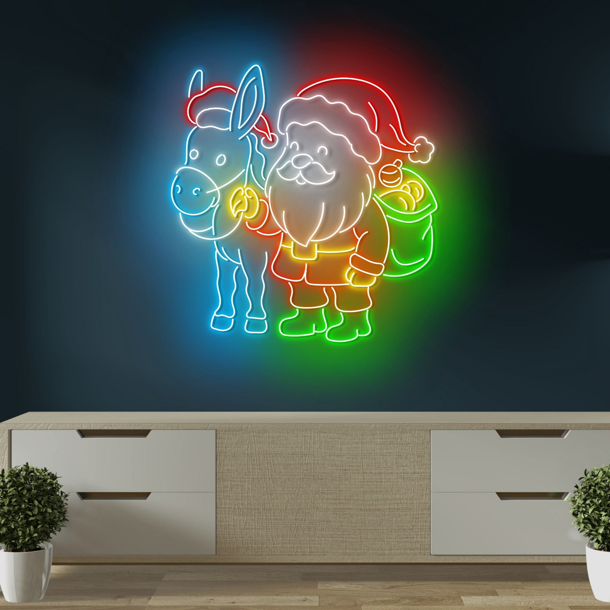 Craftnamesign Santa Donkey LED Neon Light Sign, Santa Wall Decor ...