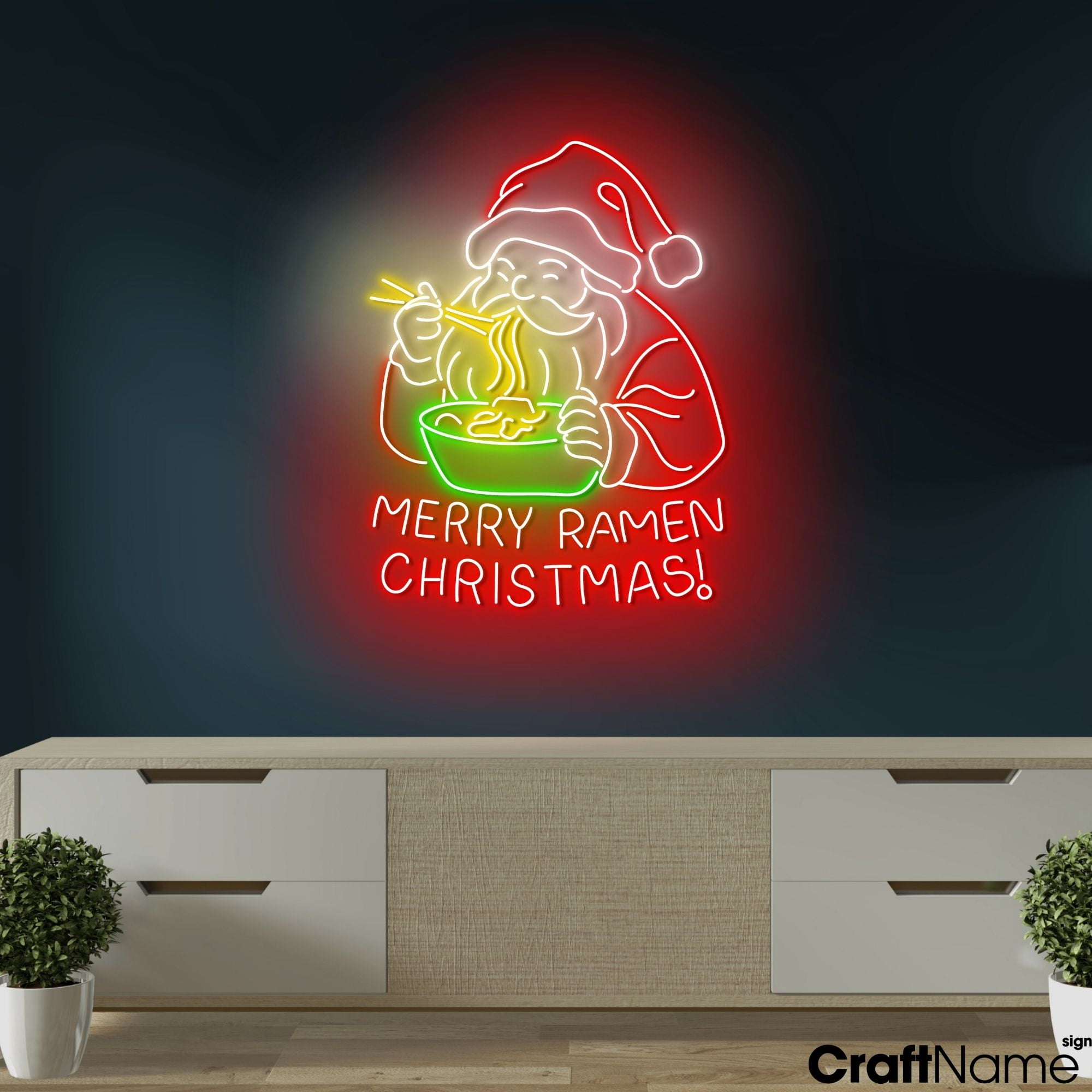 Craftnamesign Santa Eating Ramen LED Light, Japanese Restaurant Sign ...