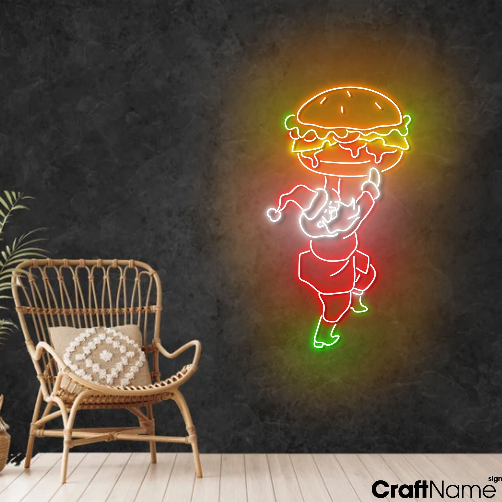 Craftnamesign Santa Hamburger LED Light Wall Art, Burger Store Neon ...