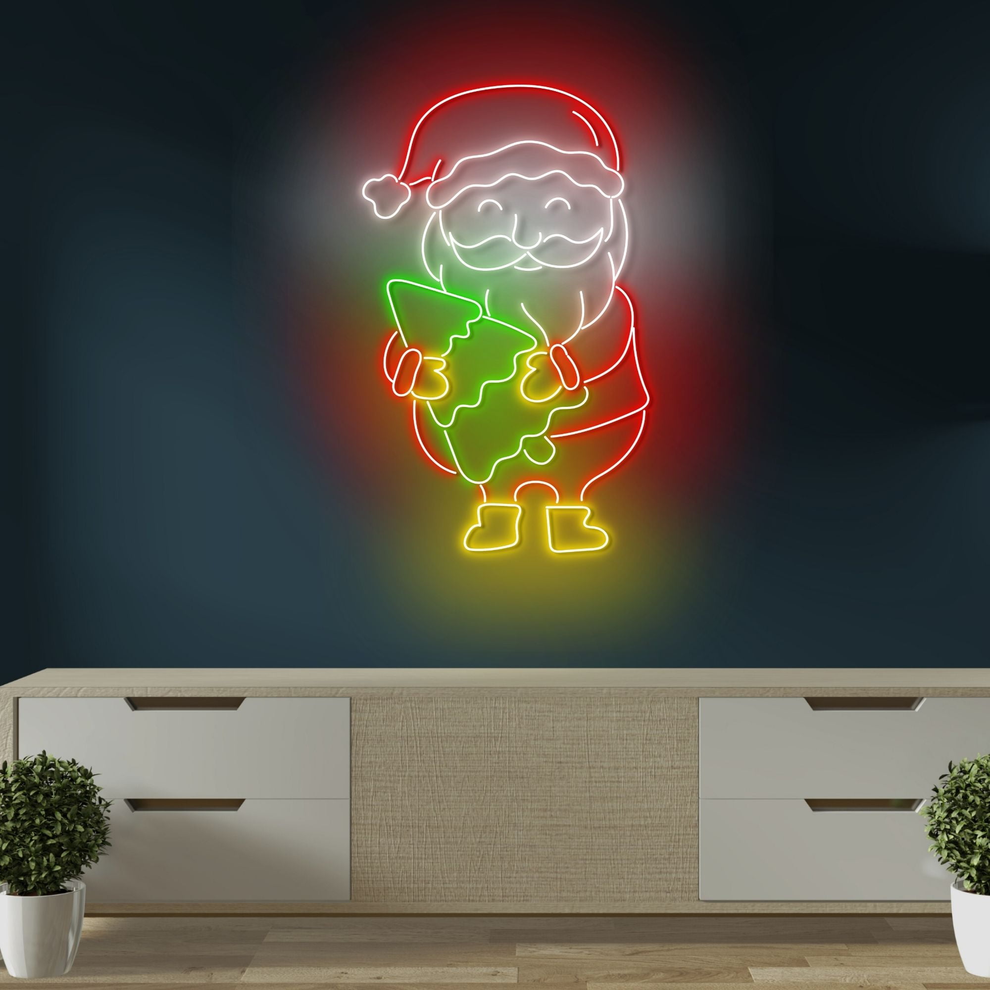 Craftnamesign Santa Hug Pine Tree Neon Light Sign, Santa Wall Art ...