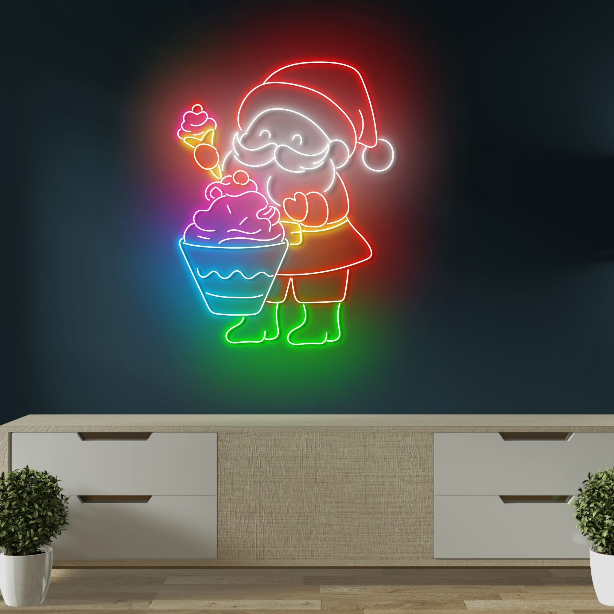Craftnamesign Santa Ice Cream LED Neon Light, Ice Cream Shop Wall Decor ...