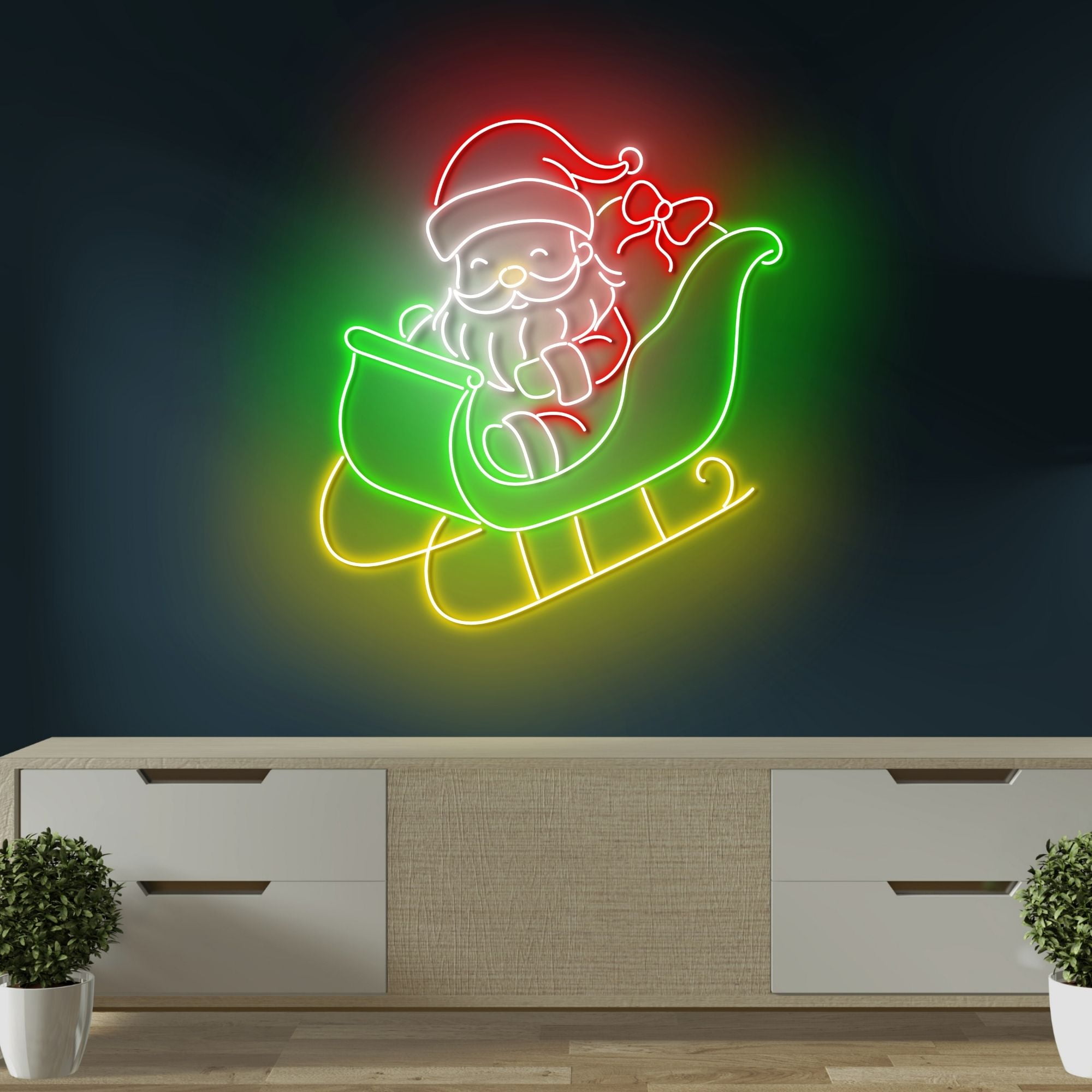 Craftnamesign Santa In Sleigh Neon Light, Santa Claus LED Sign Wall ...