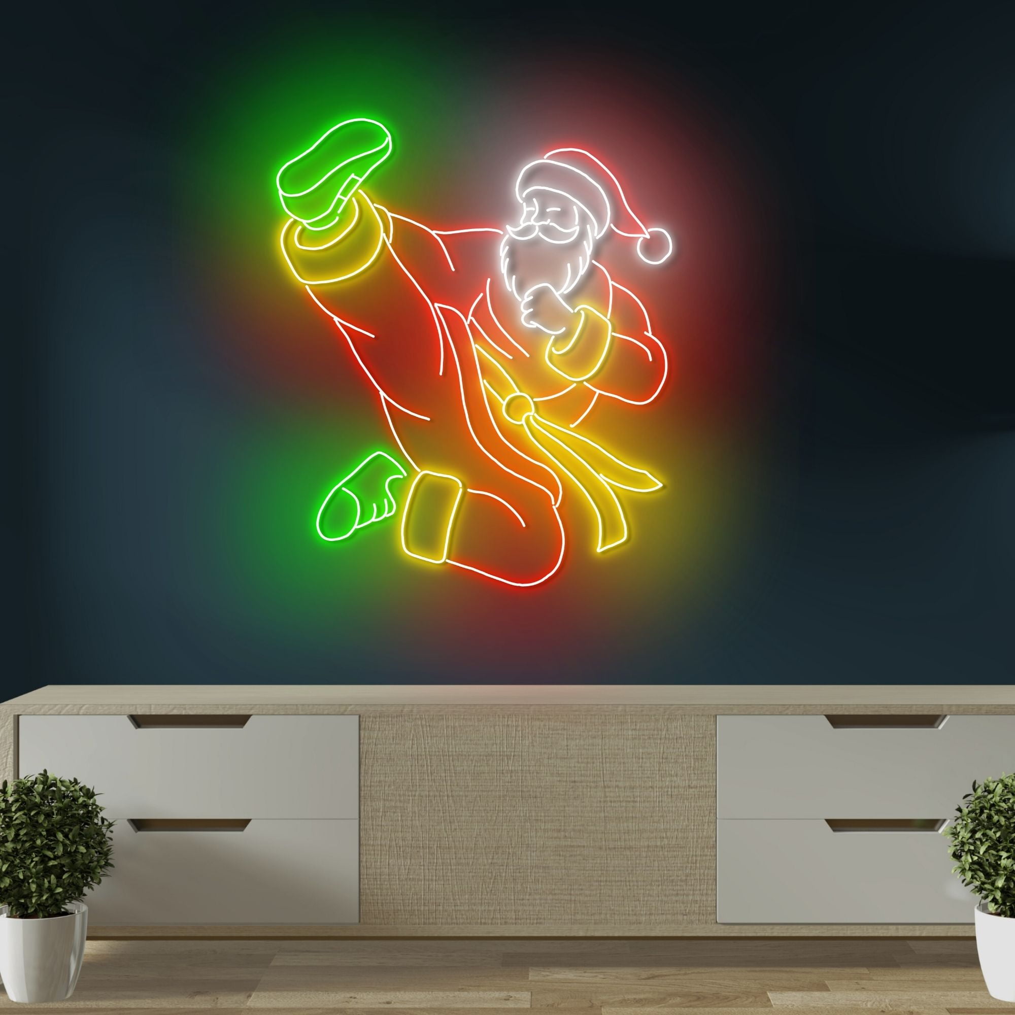 Craftnamesign Santa Karate Neon Light, Karate Christmas Decor, Santa ...
