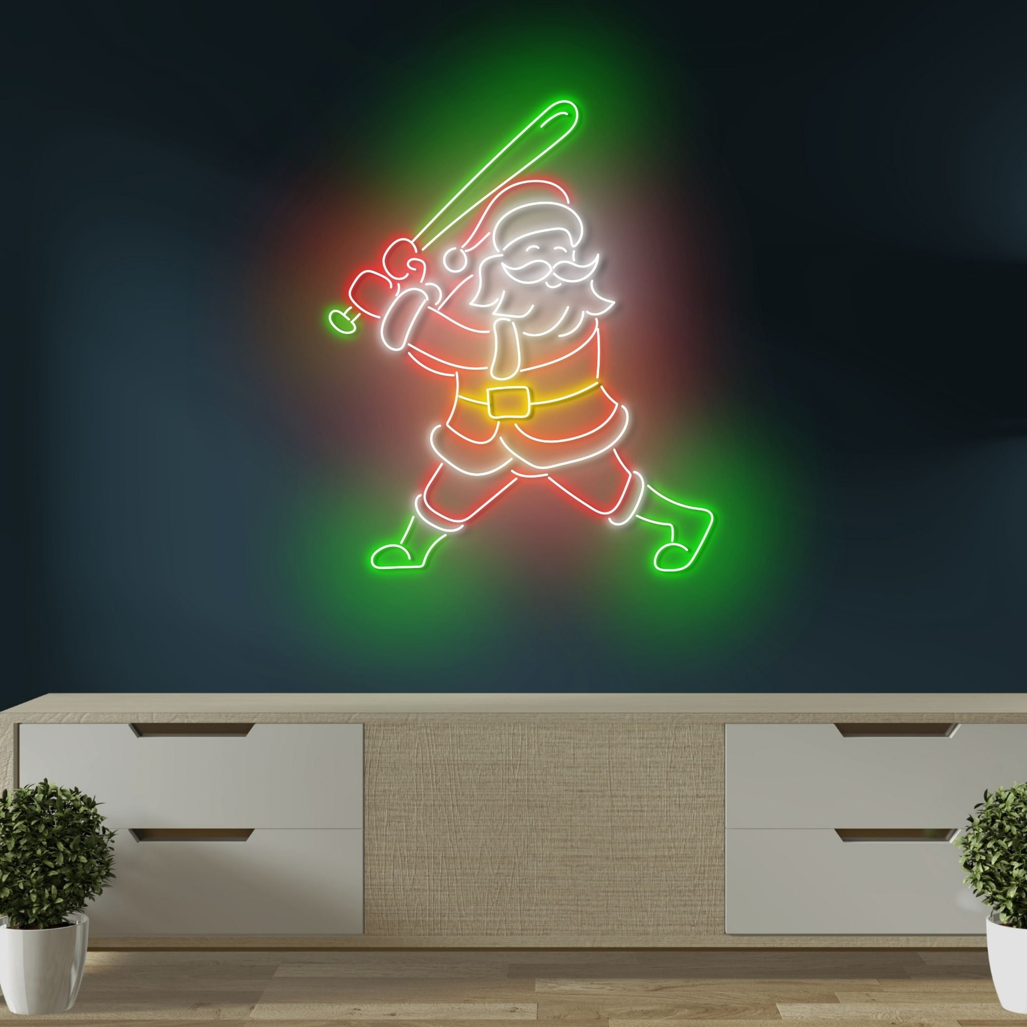 Craftnamesign Santa Playing Baseball Neon Sign, Santa Wall Art, Sport ...