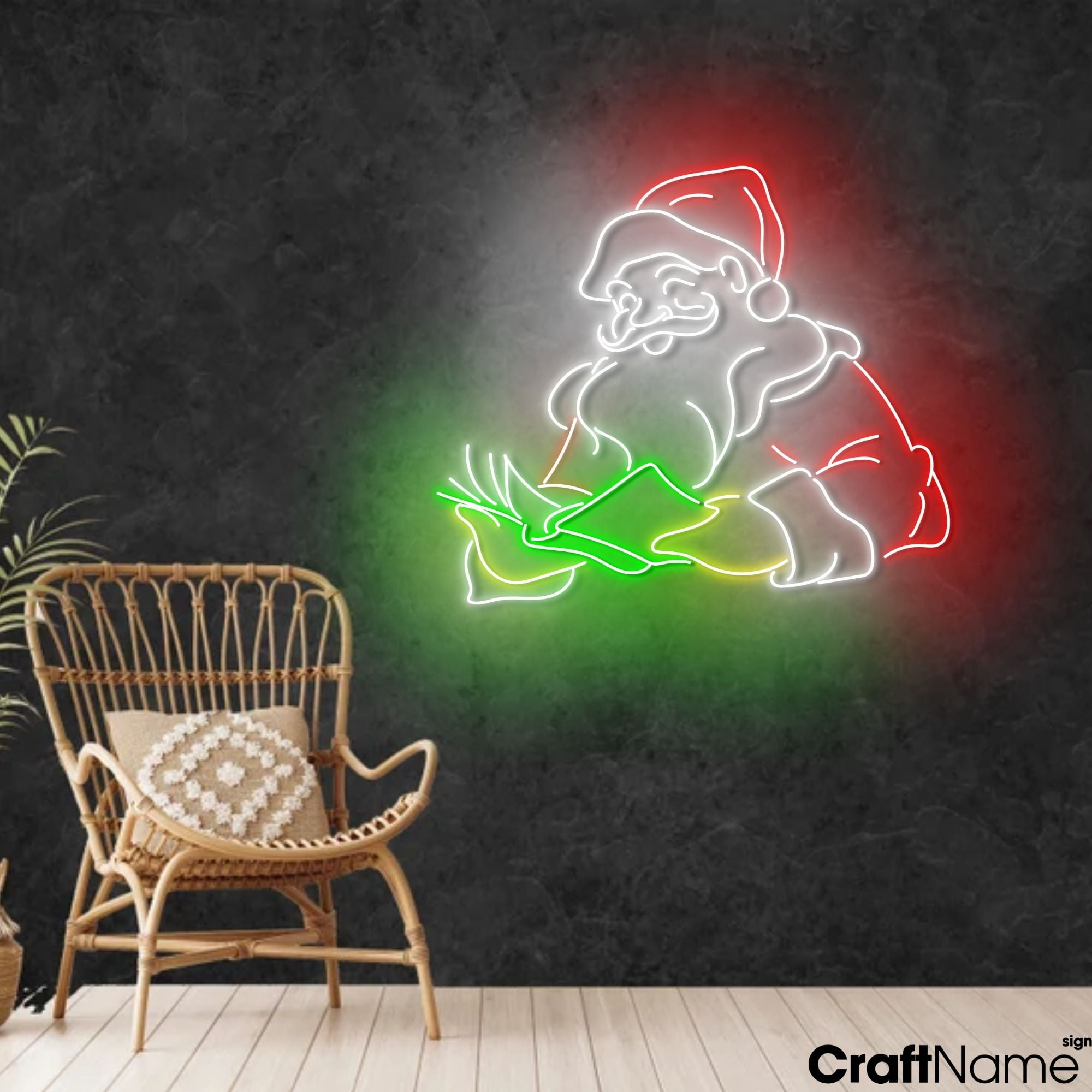 Craftnamesign Santa Reading LED Light Wall Art, Library Neon Sign ...