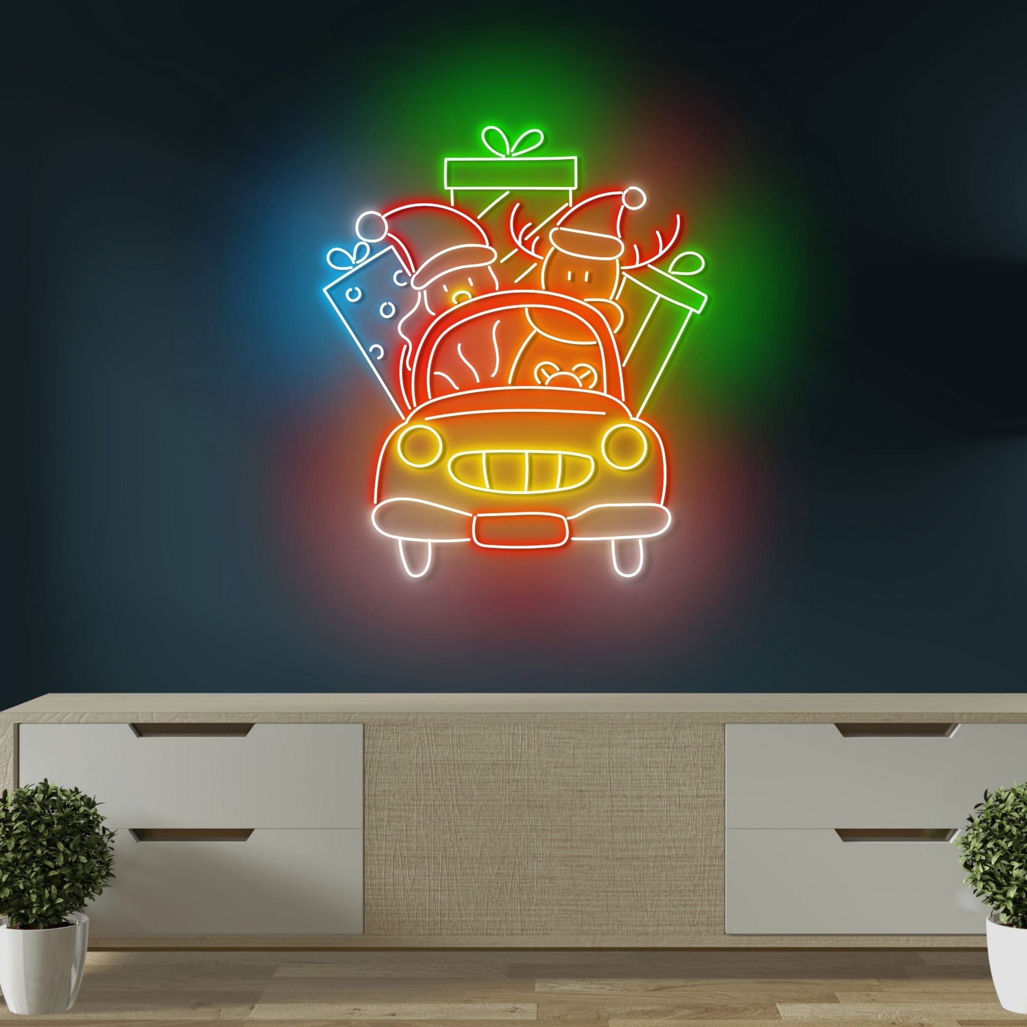 Craftnamesign Santa Reindeer Car Neon Sign, Santa Reindeer LED Sign ...