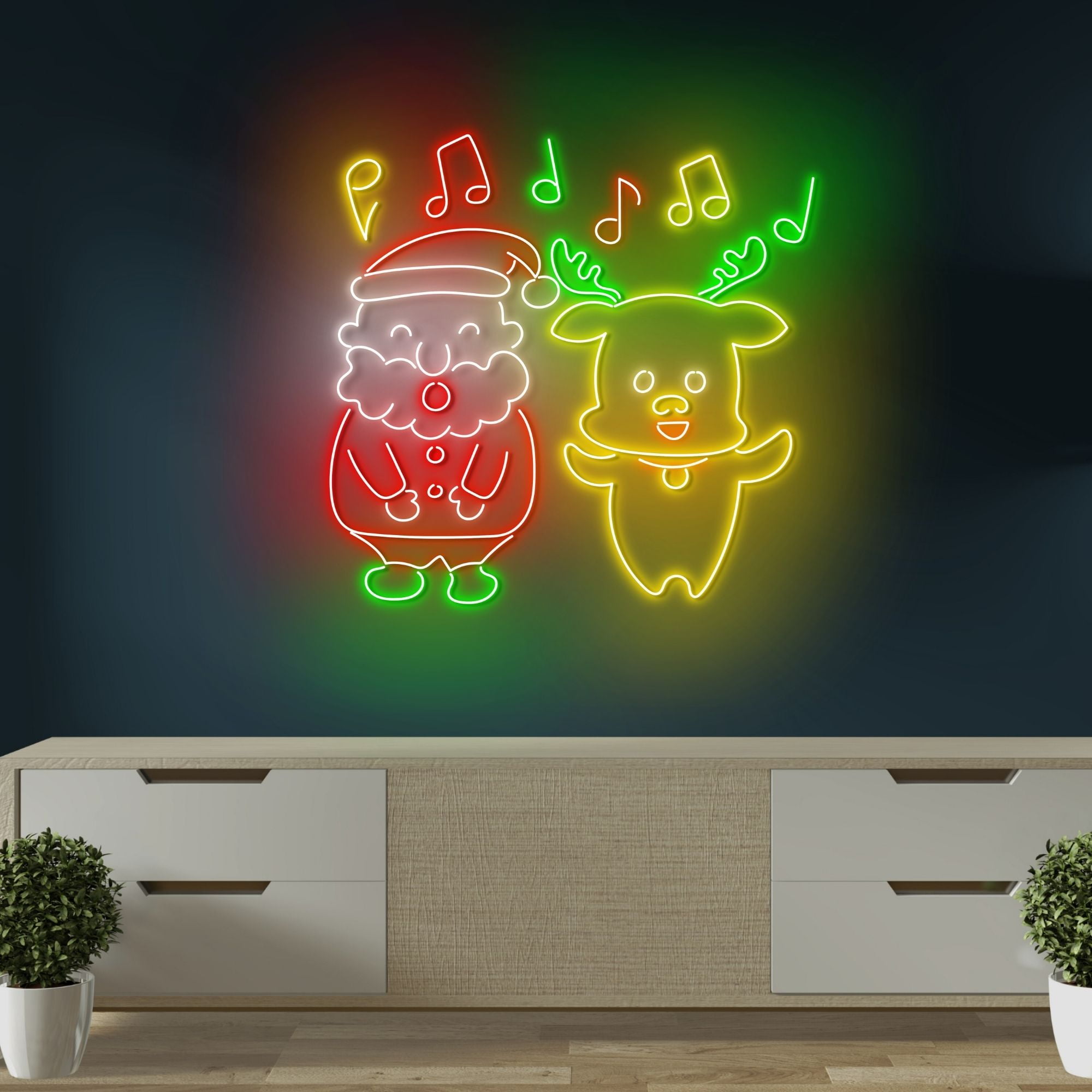 Craftnamesign Santa Reindeer Sing Neon Sign, Music Room LED Sign ...