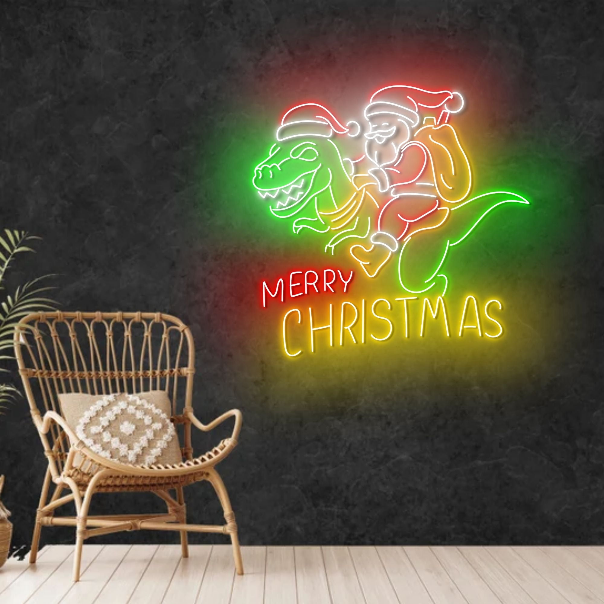Craftnamesign Santa Ride Dinosaur Neon Light, Merry Christmas Wall Art ...