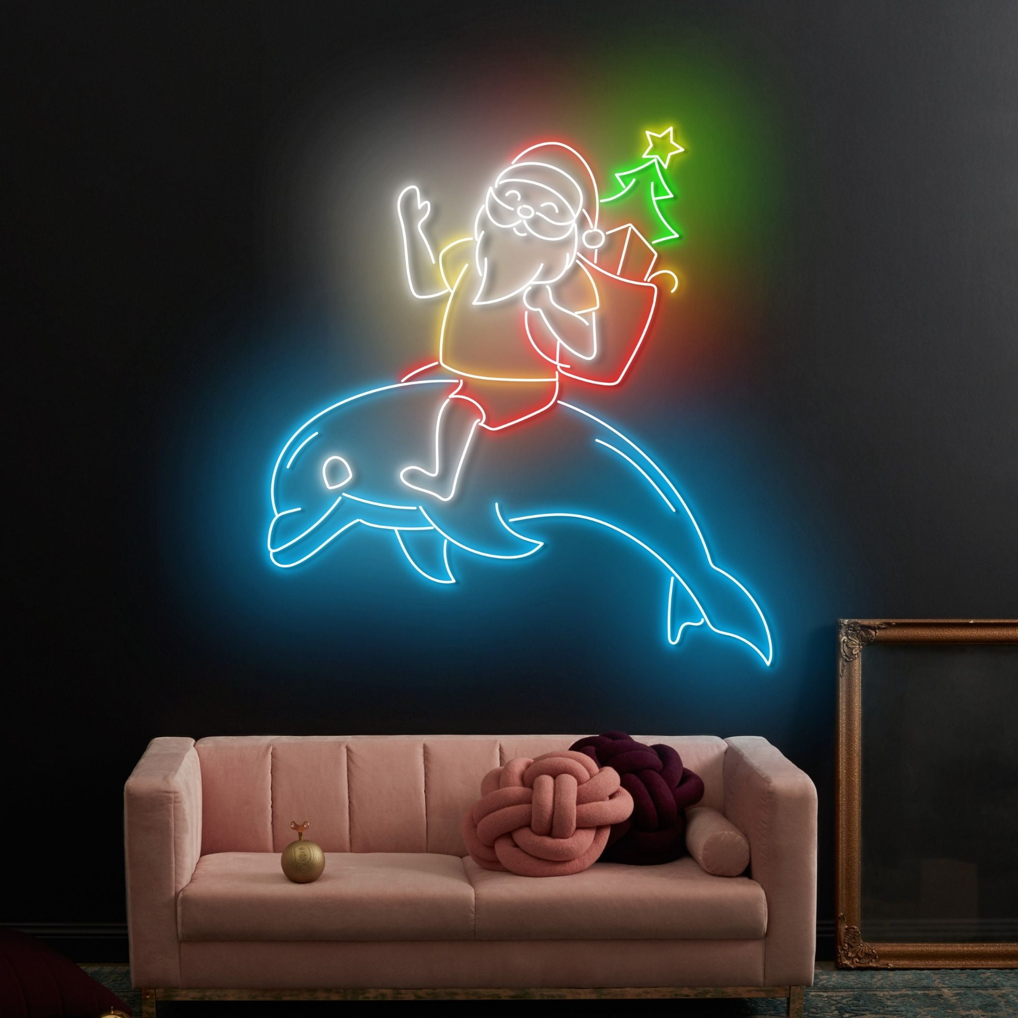 Craftnamesign Santa Riding Dolphin Neon Sign, Santa Dolphin LED Light ...