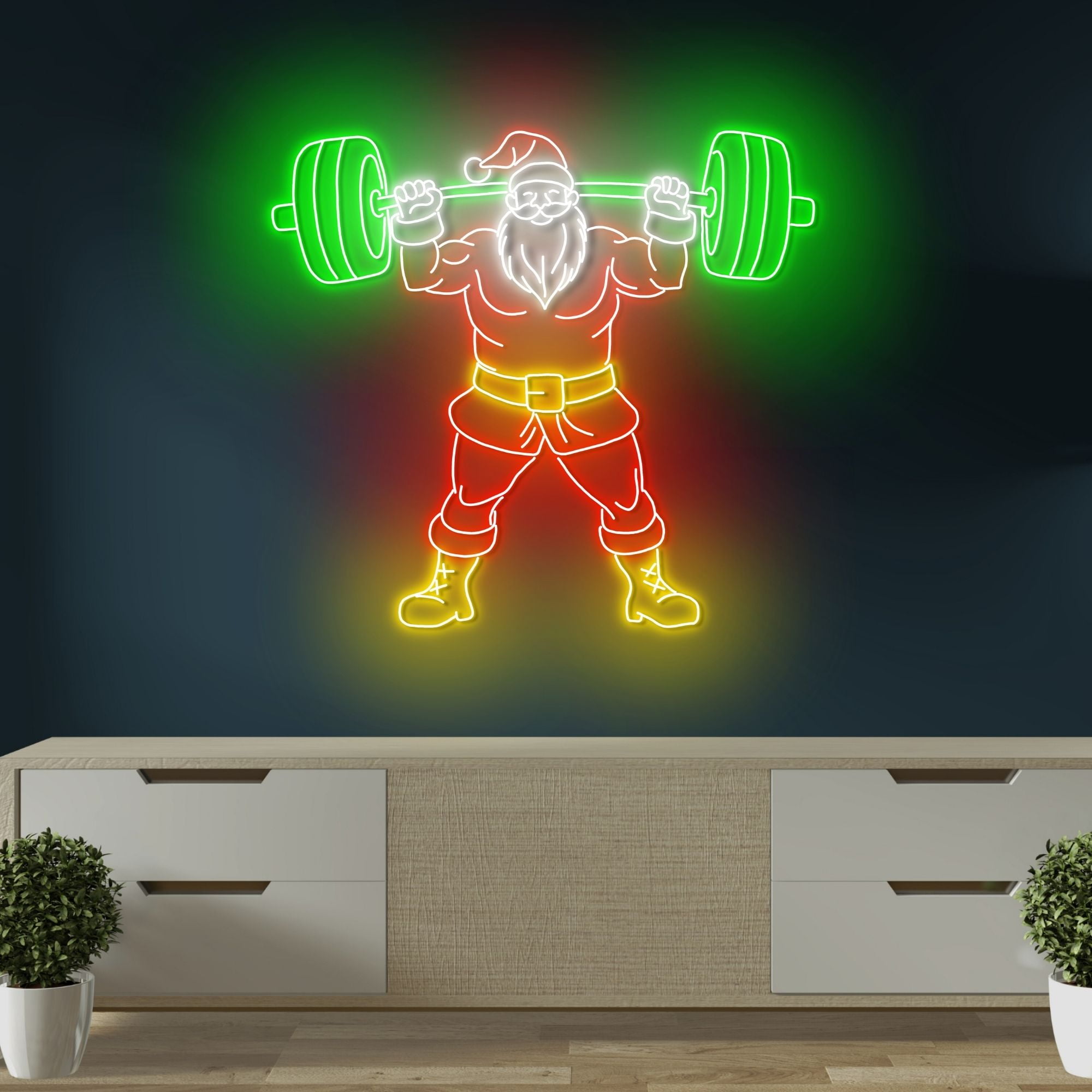 Craftnamesign Santa Weightlifting Neon Sign, Christmas Gym Wall Art ...