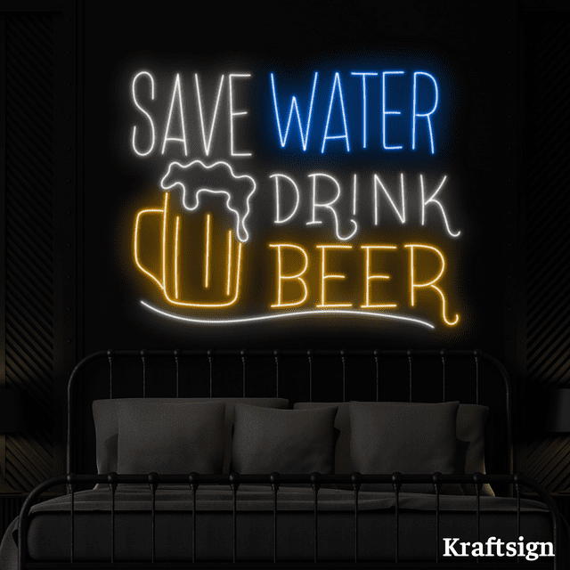 Craftnamesign Save Water Drink Beer Neon Sign, Beer Club Decor, Beer ...