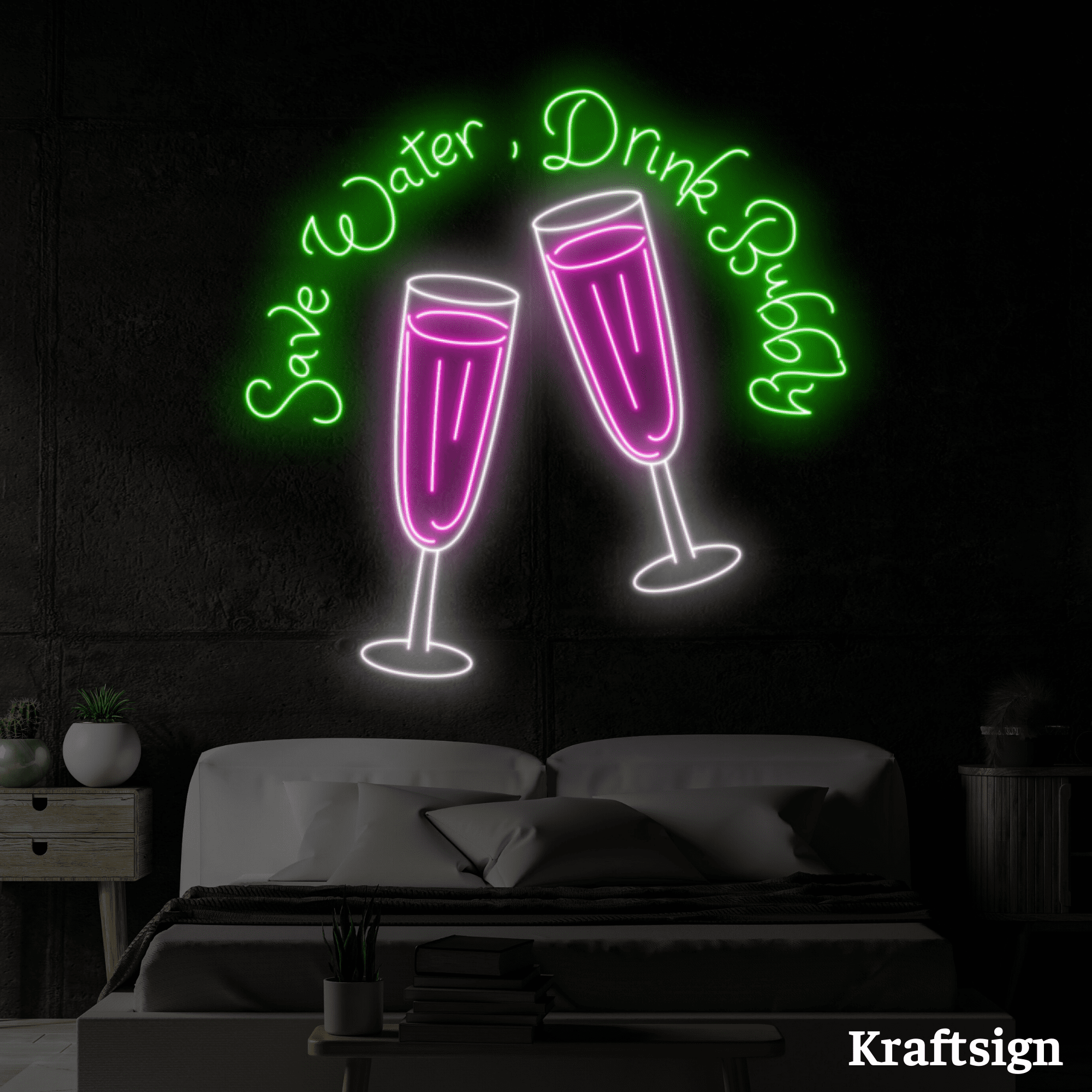 Craftnamesign Save Water Neon Sign, Bar Club LED Sign, Wine Shop Decor ...