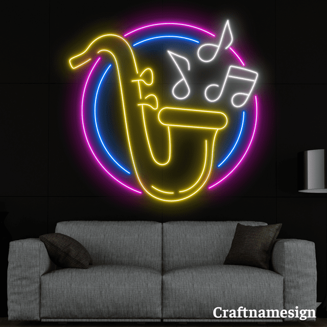 Craftnamesign Saxophone Neon Sign for Music Studio Bar Club Wall Decor ...