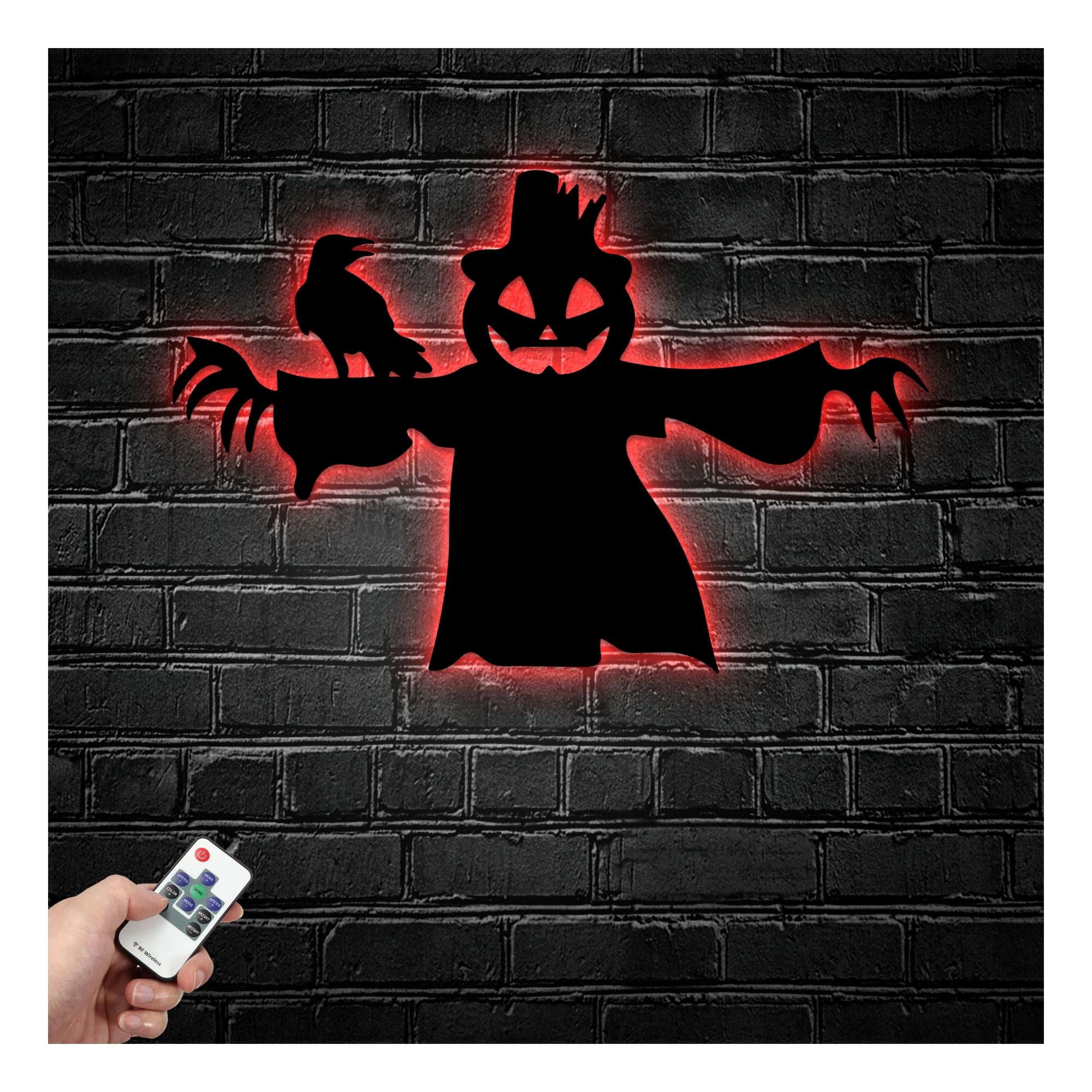 Craftnamesign Scarecrow And Crow Metal Wall Art LED Light, Halloween ...