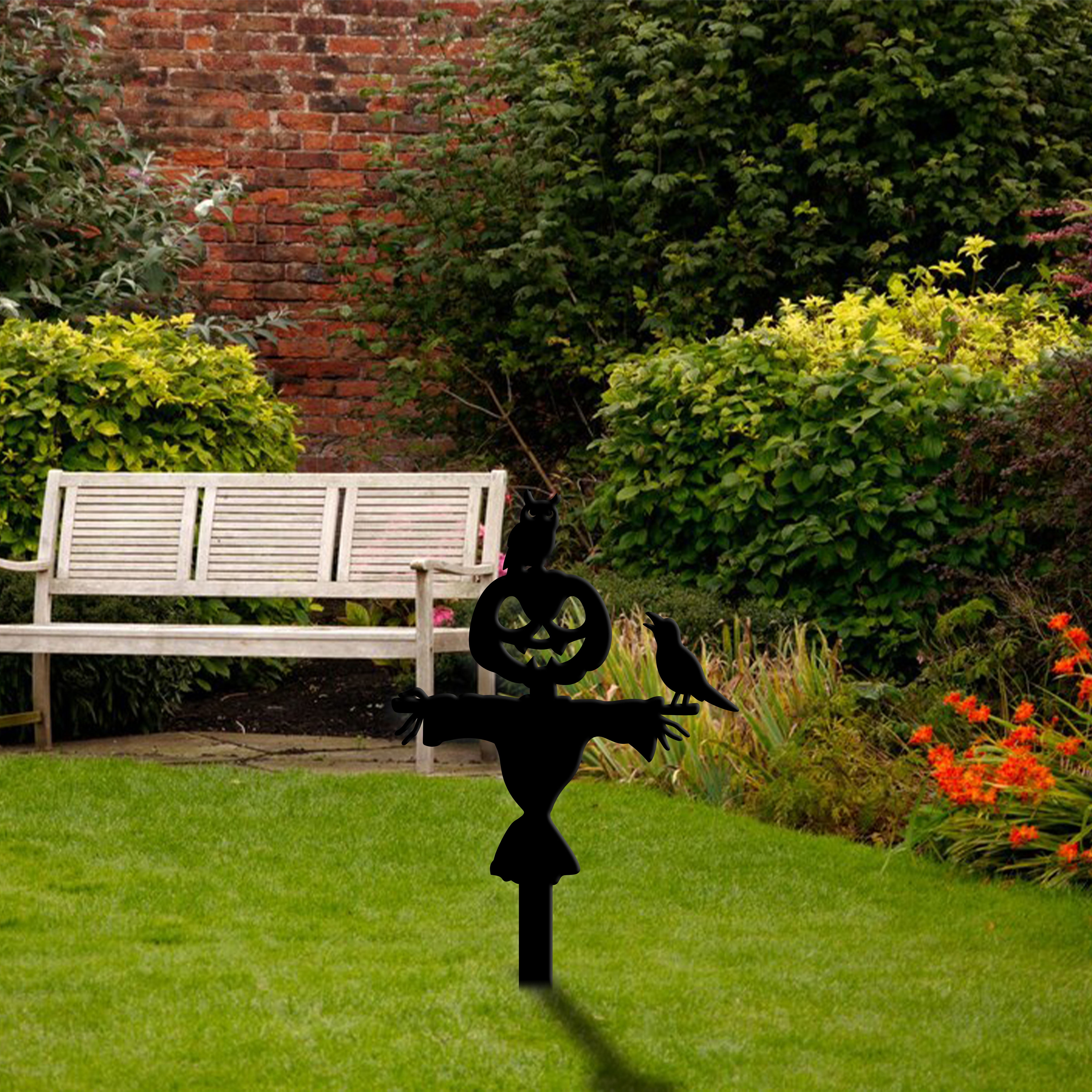 Craftnamesign Scarecrow Owl Raven Garden Stake, Scarecrow Metal Yard ...