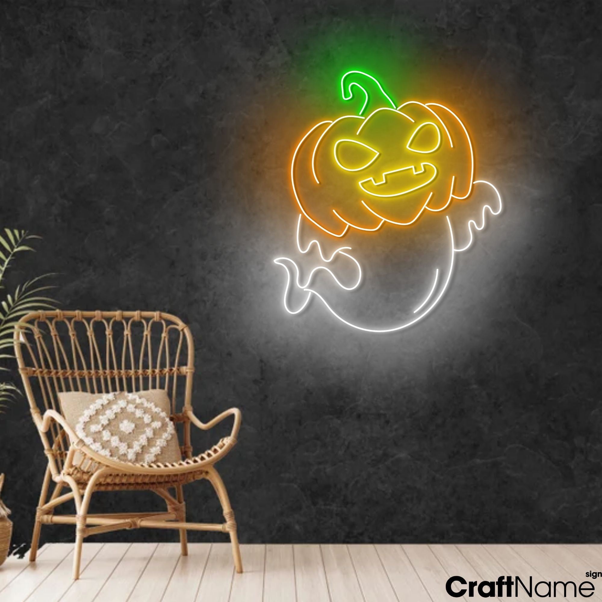 Craftnamesign Scary Ghost Pumpkin Neon Sign Light Up Wall Art For ...