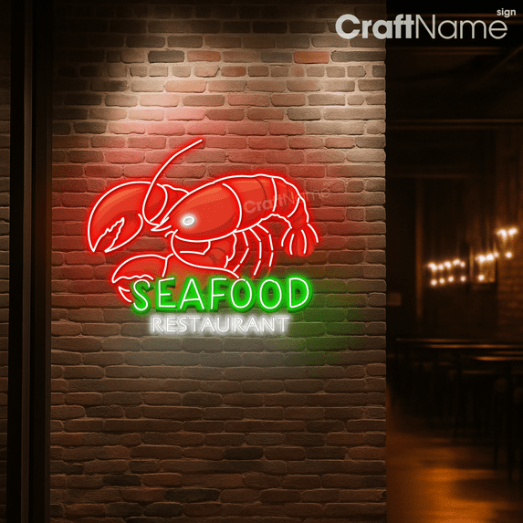 Craftnamesign Seafood Led Light for Seafood Restaurant Decor, Shrimp ...