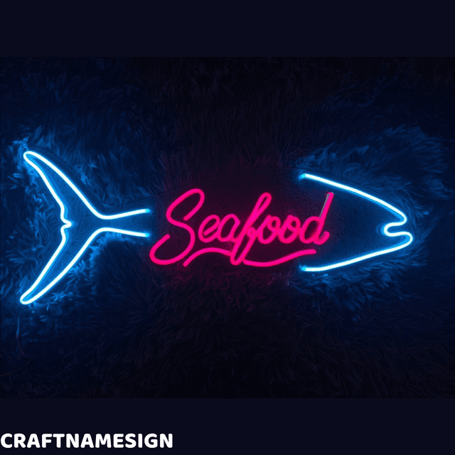Craftnamesign Seafood Neon Sign, Restaurant Wall Decor, Fish Line Art ...