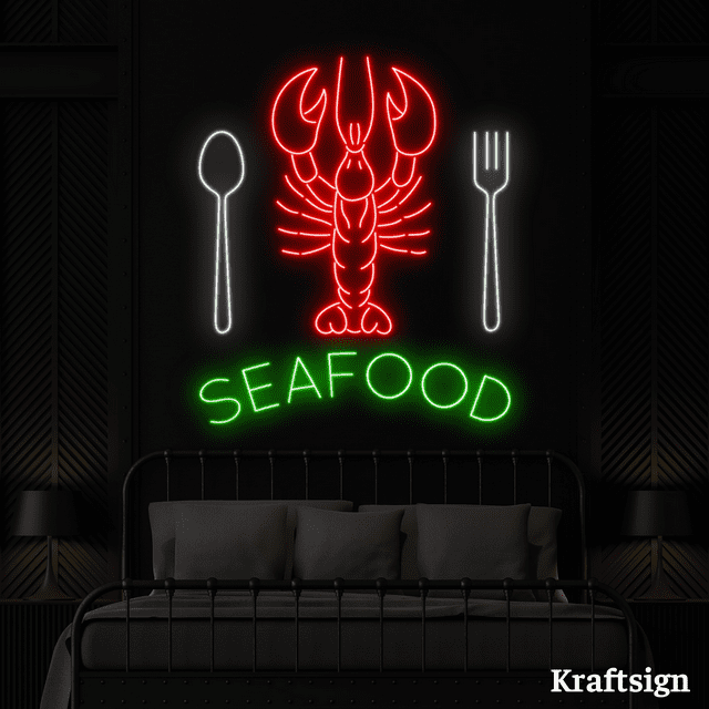 Craftnamesign Seafood Neon Sign, Seafood Restaurant Decor, Seafood ...