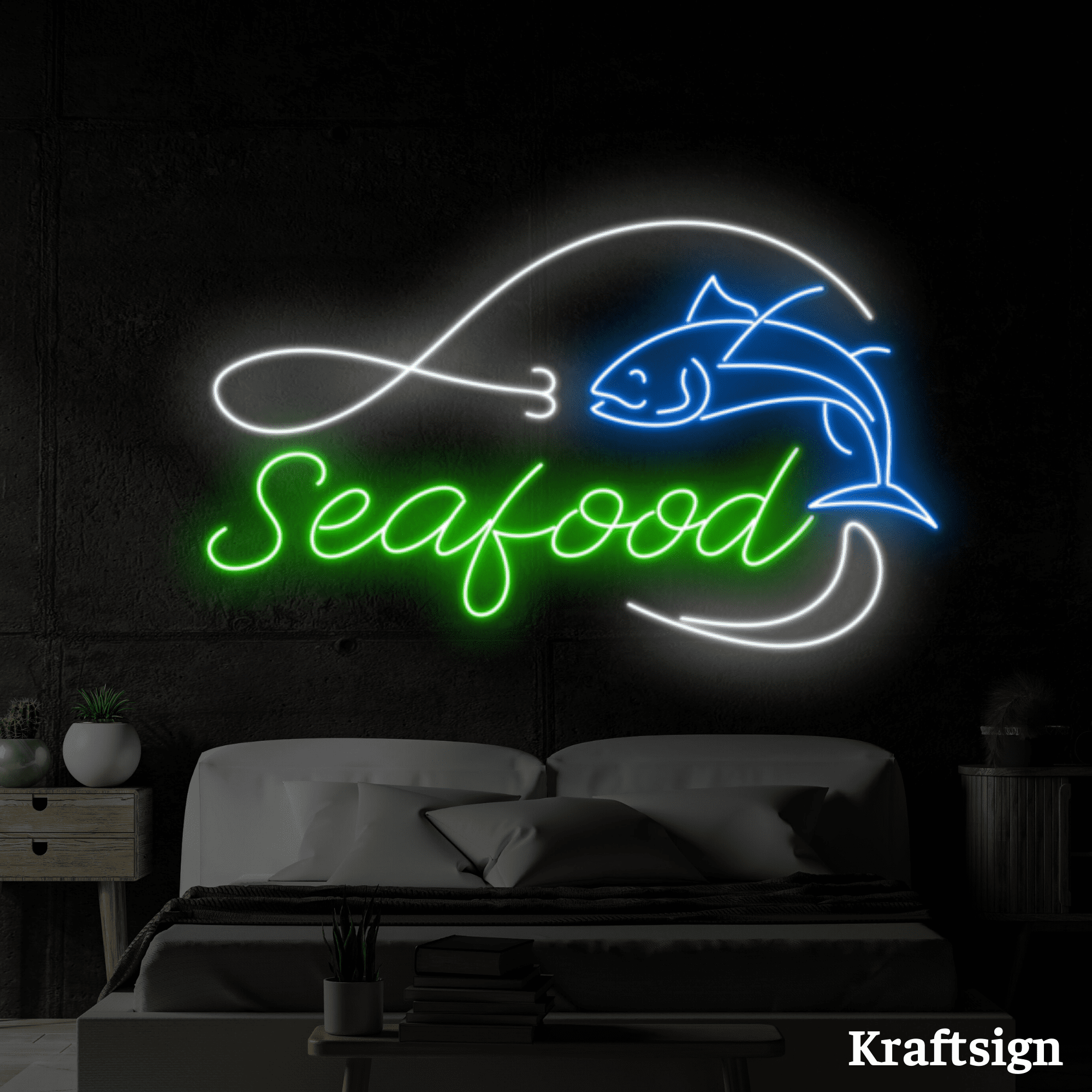 Craftnamesign Seafood Neon Sign, Seafood Restaurant Decor, Seafood ...