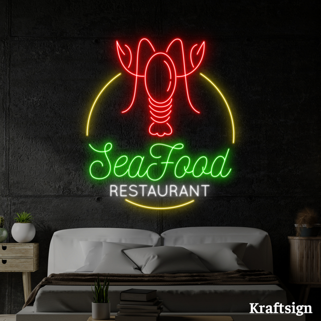 Craftnamesign Seafood Restaurant Neon Sign, Seafood LED Sign, Shrimp ...