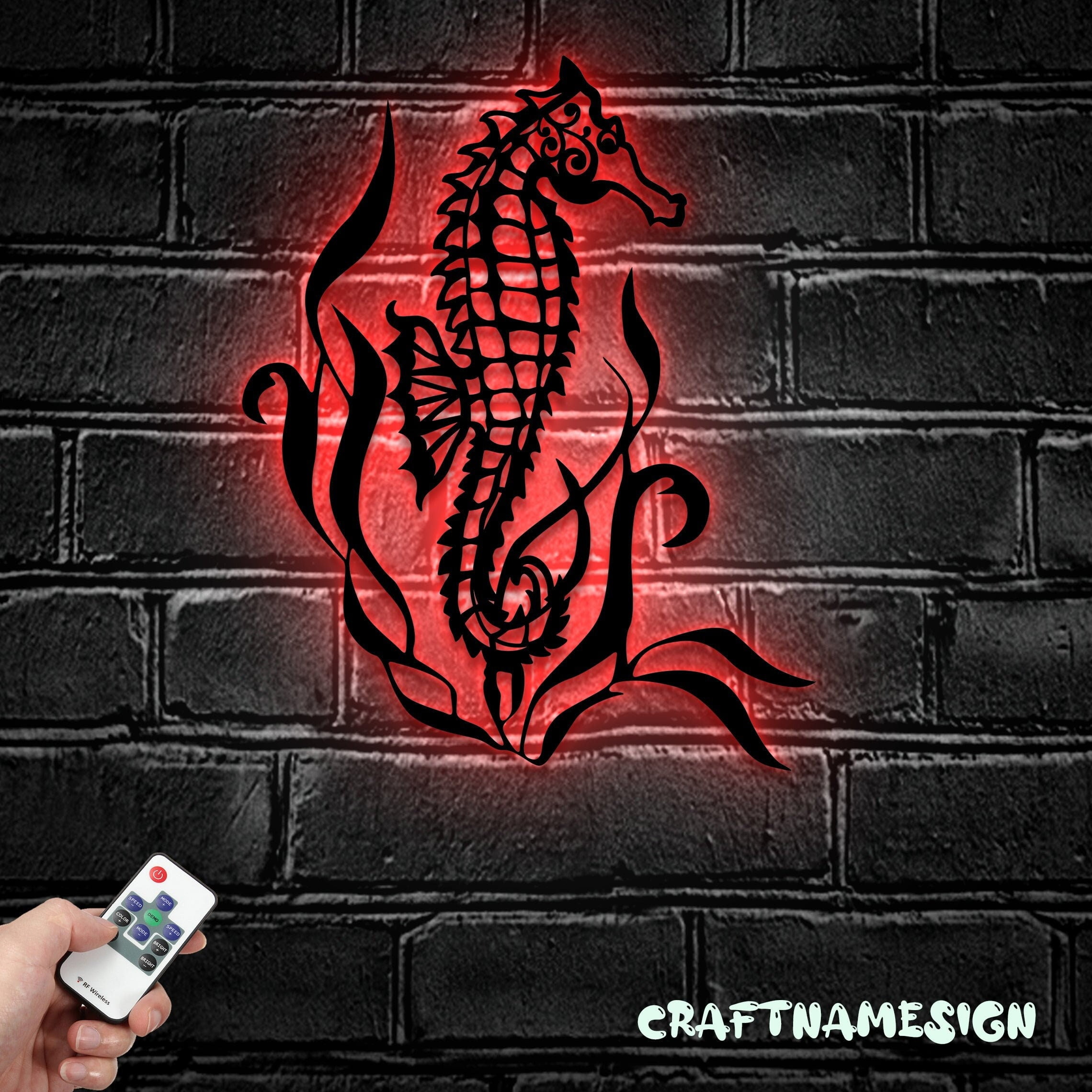 Craftnamesign Seahorse Metal Wall Art LED Light, Beach Sea Horse Ocean ...