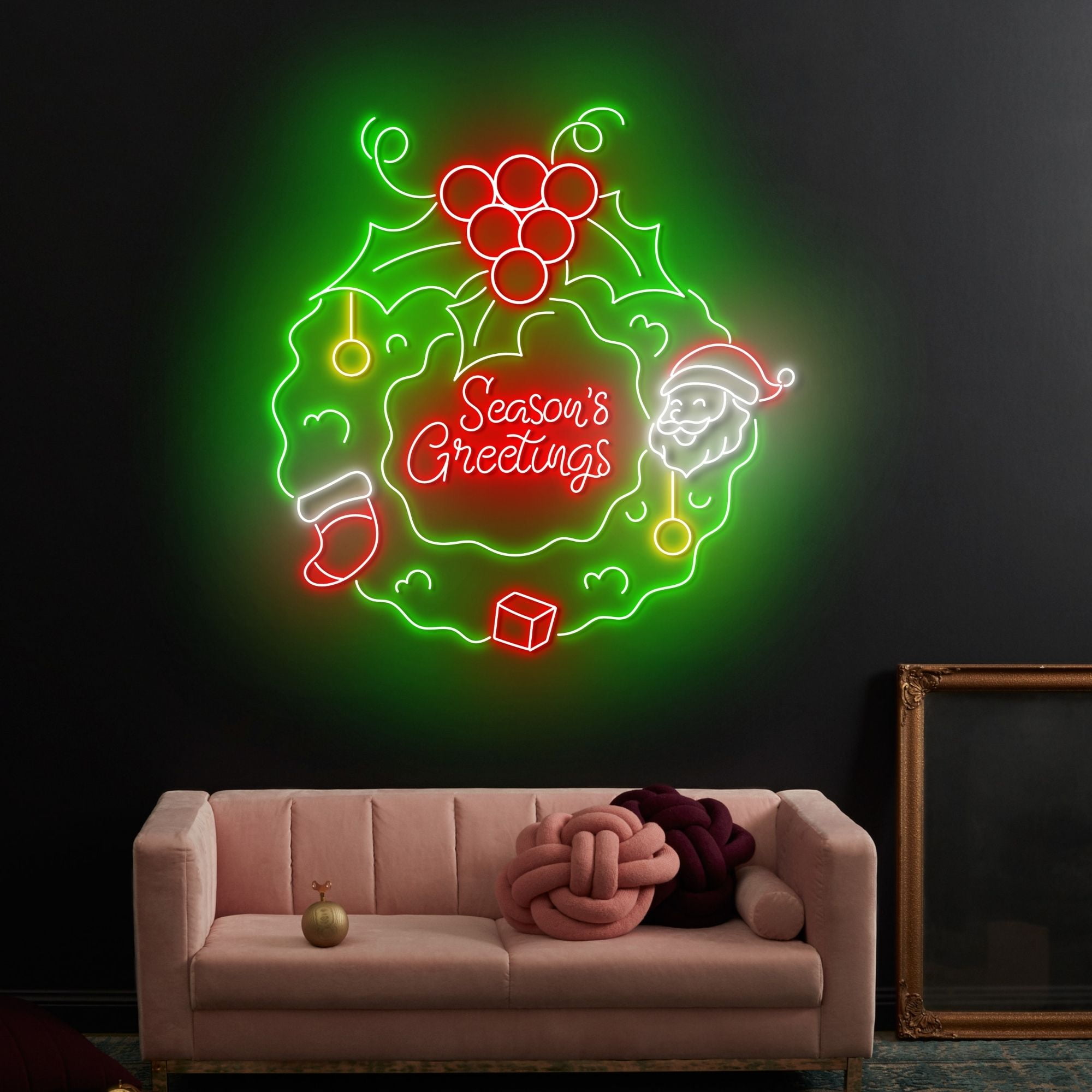 Craftnamesign Season's Greetings Neon Sign, Christmas Wreath LED Light ...