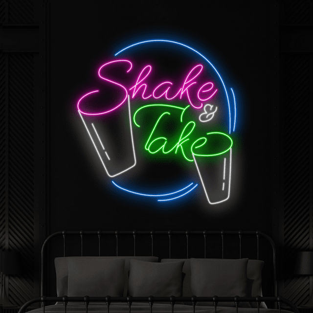Craftnamesign Shake & Take Neon Sign, Home Bar Decor, Bar Club LED Sign ...