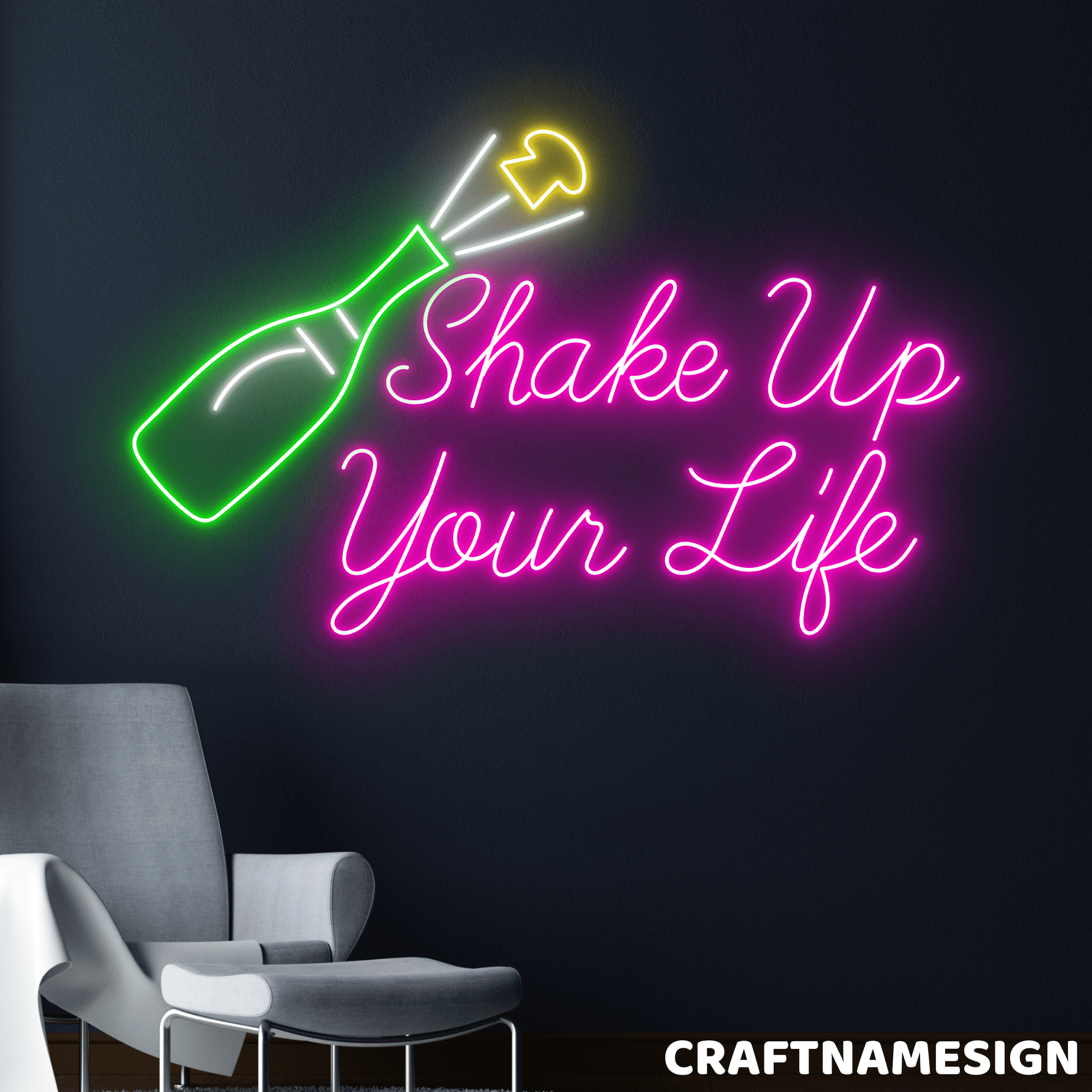 Craftnamesign Shake Up Your Life Neon Sign, Party Wall Decor, Bar Wall ...