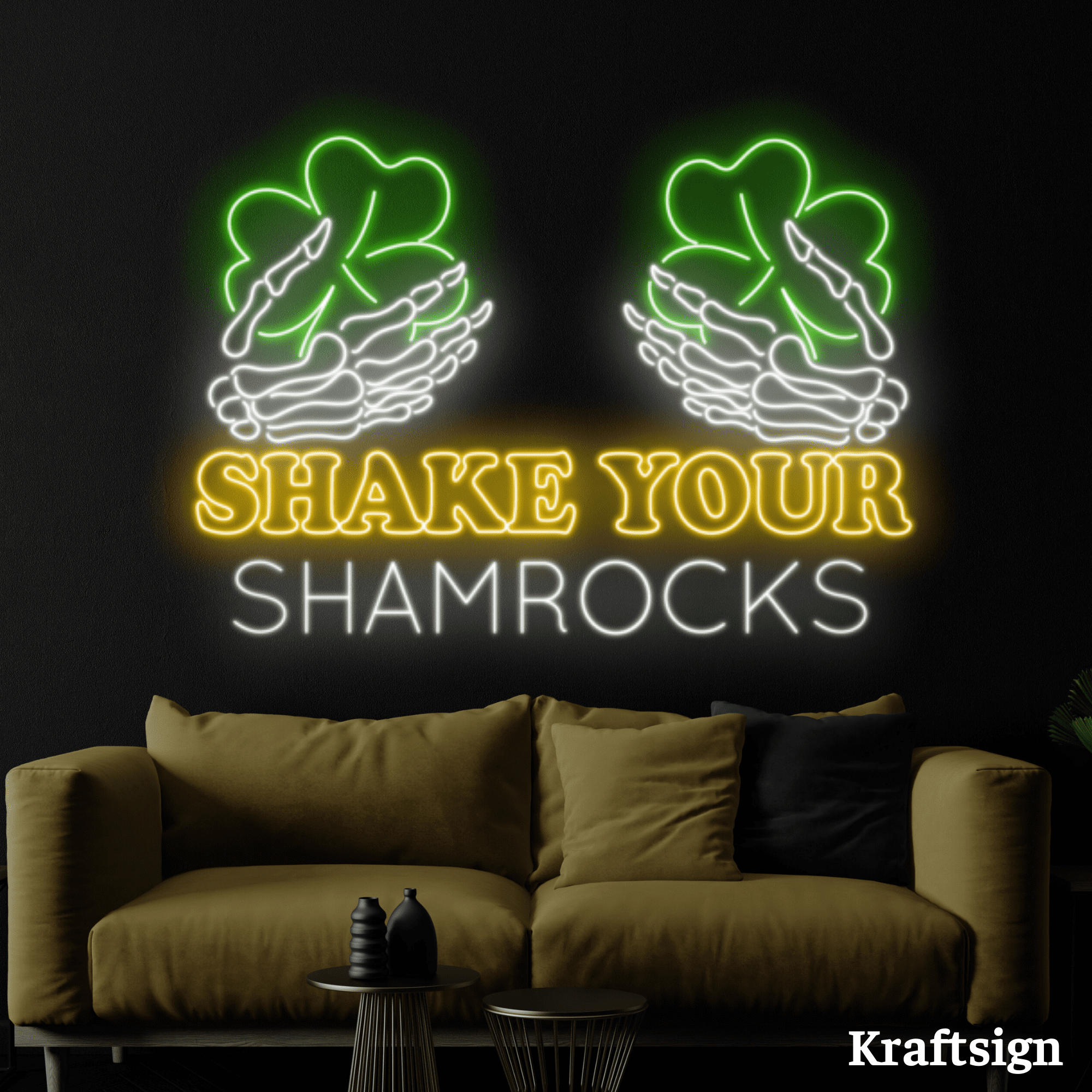 Craftnamesign Shamrocks Neon Sign,Skull Clover Leaf Sign,Patrick Day ...