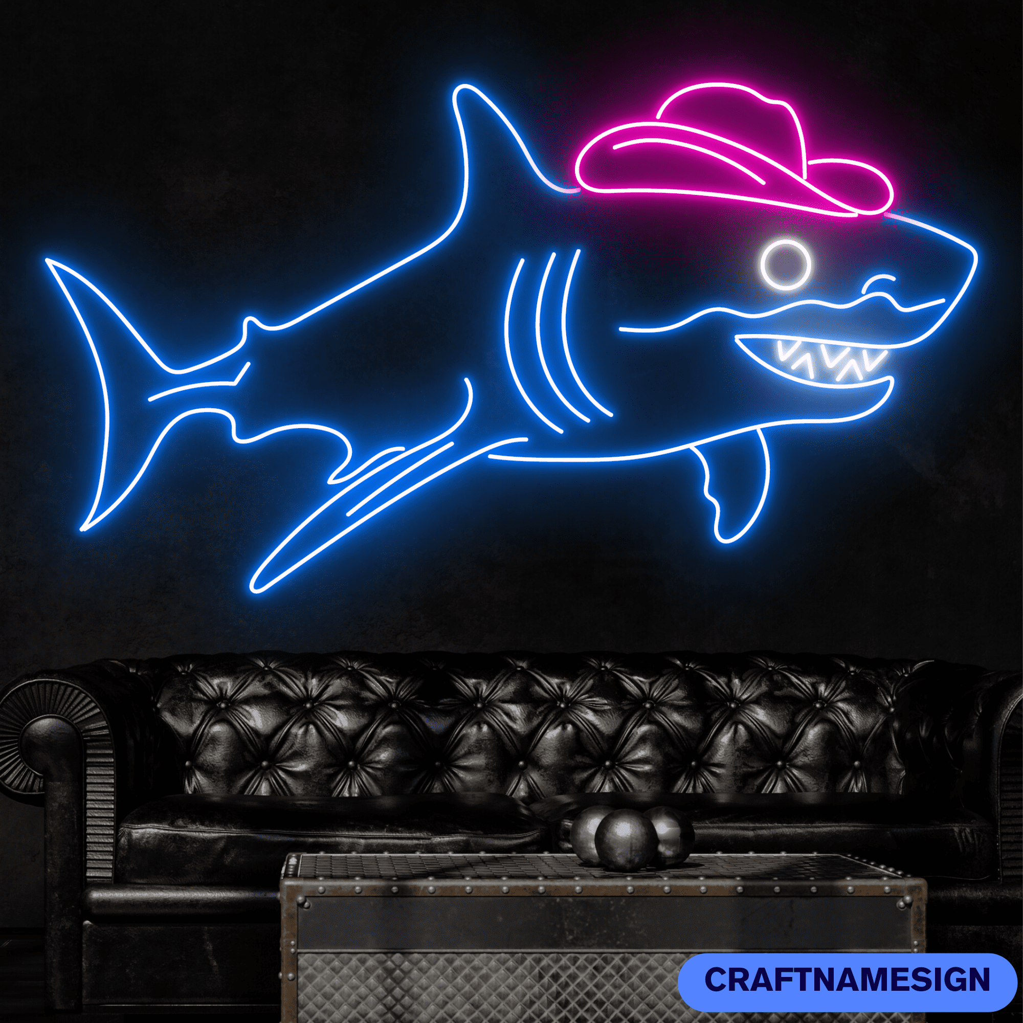 Craftnamesign Shark Cowboy Neon Sign, Shark Wall Art for Bar Pub ...