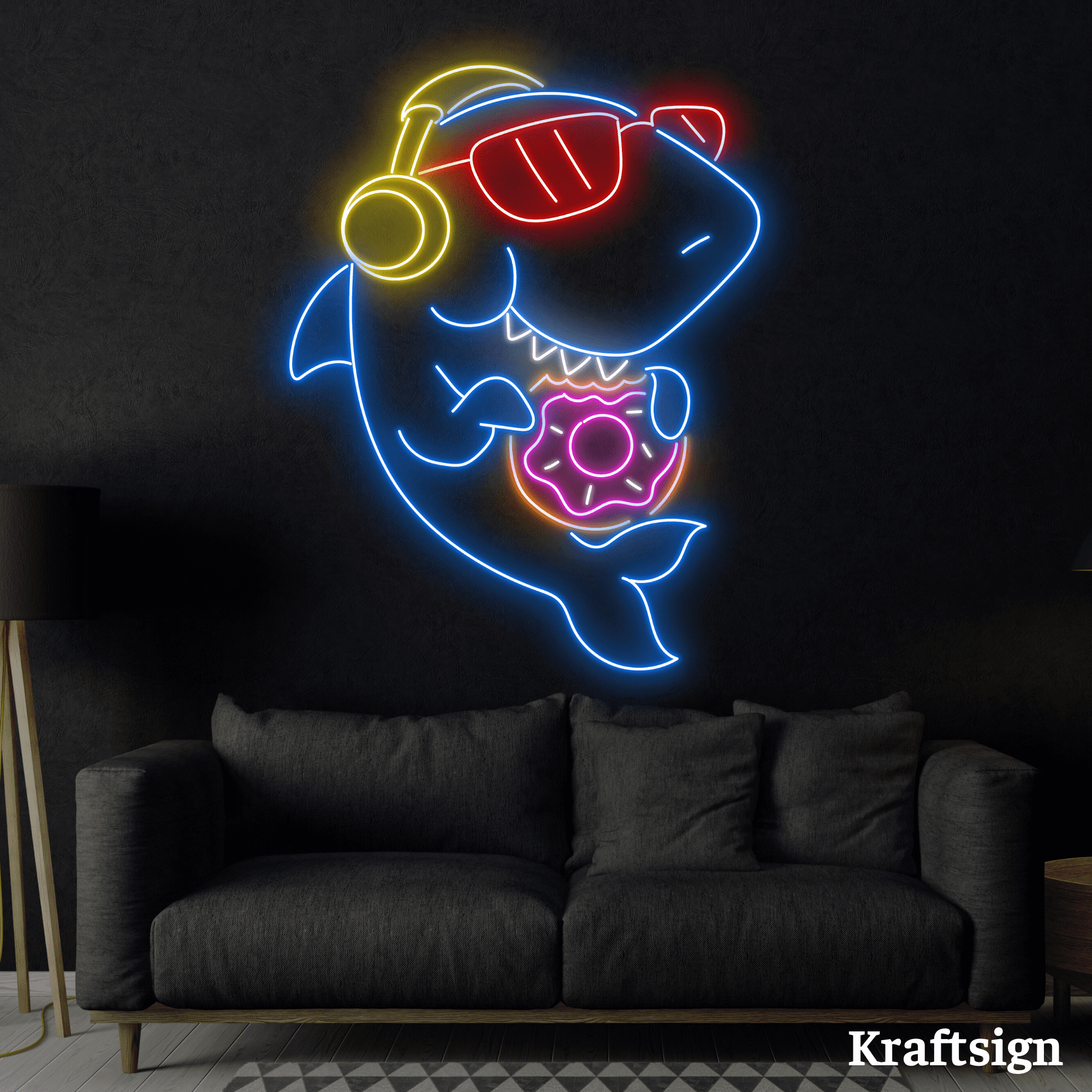 Craftnamesign Shark Donut Neon Sign, Donut Shop Decor, Cool Shark LED ...